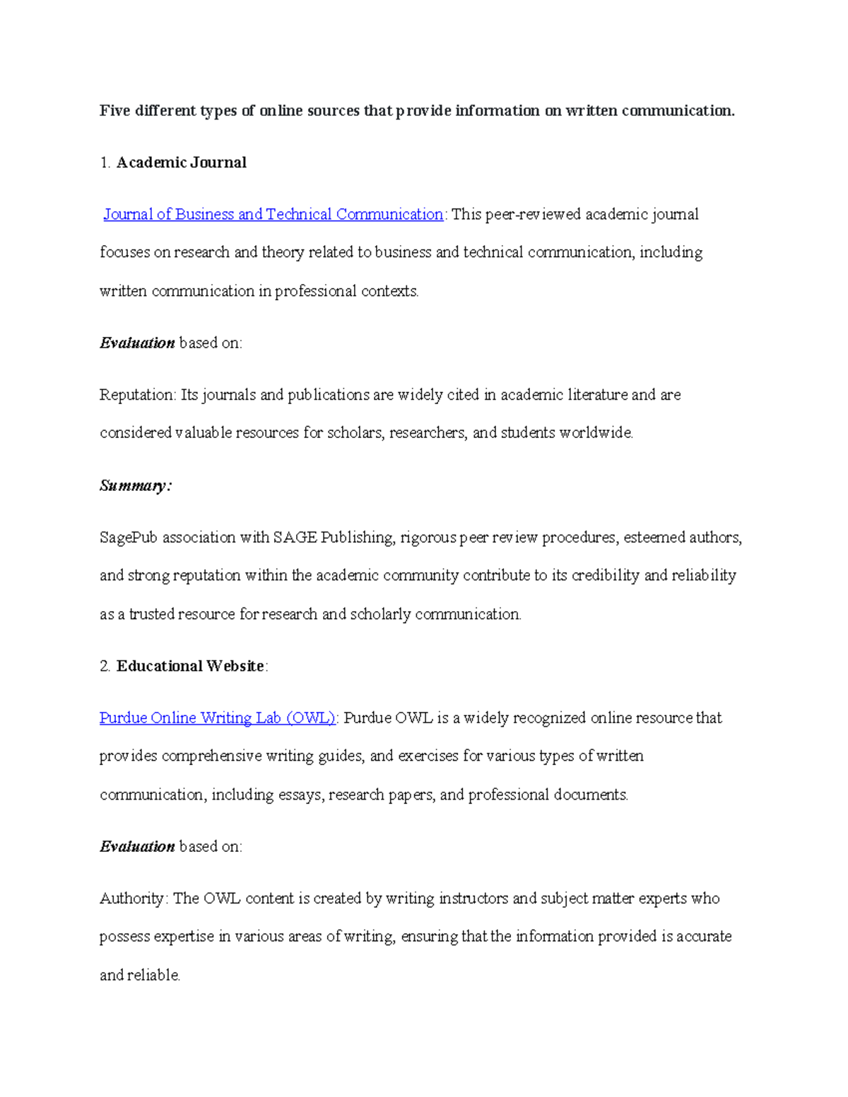 U1 WA - Witten Assignment Unit 1 - Five different types of online ...