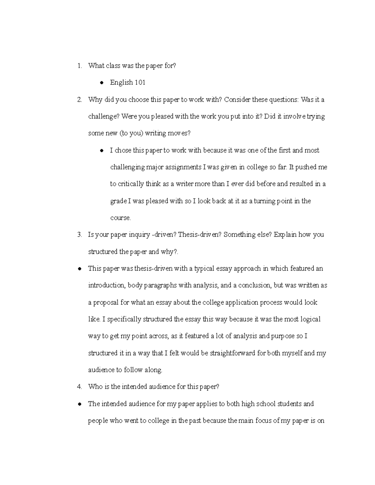 ENGL102 Homework Assignment 1 - What class was the paper for? English ...