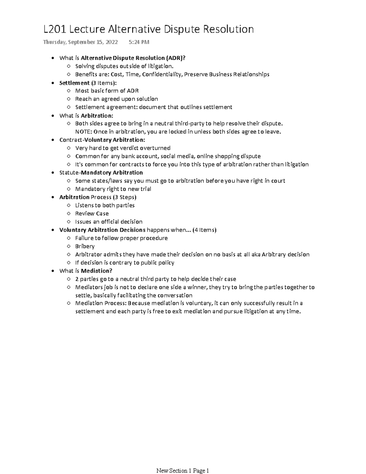 L201 Lecture Alternative Dispute Resolution - What is Alternative ...