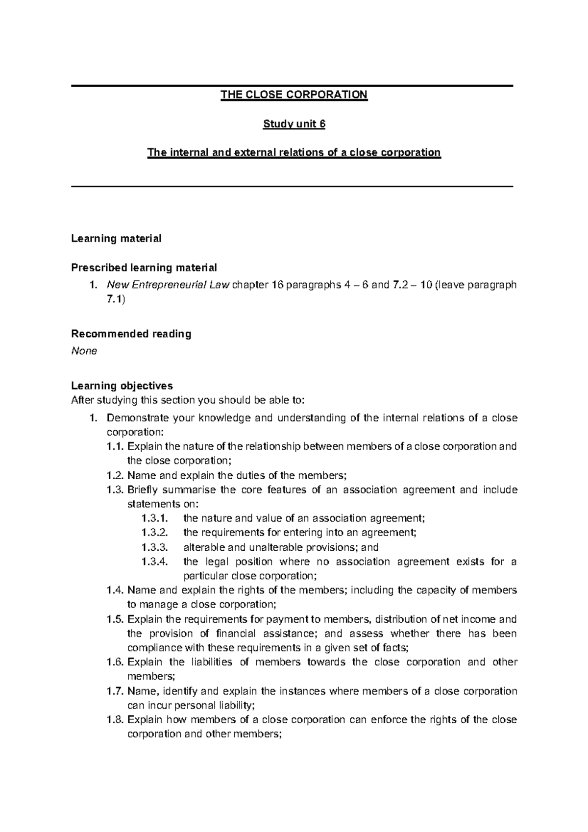 Study unit 6- The internal and external relations of a close ...