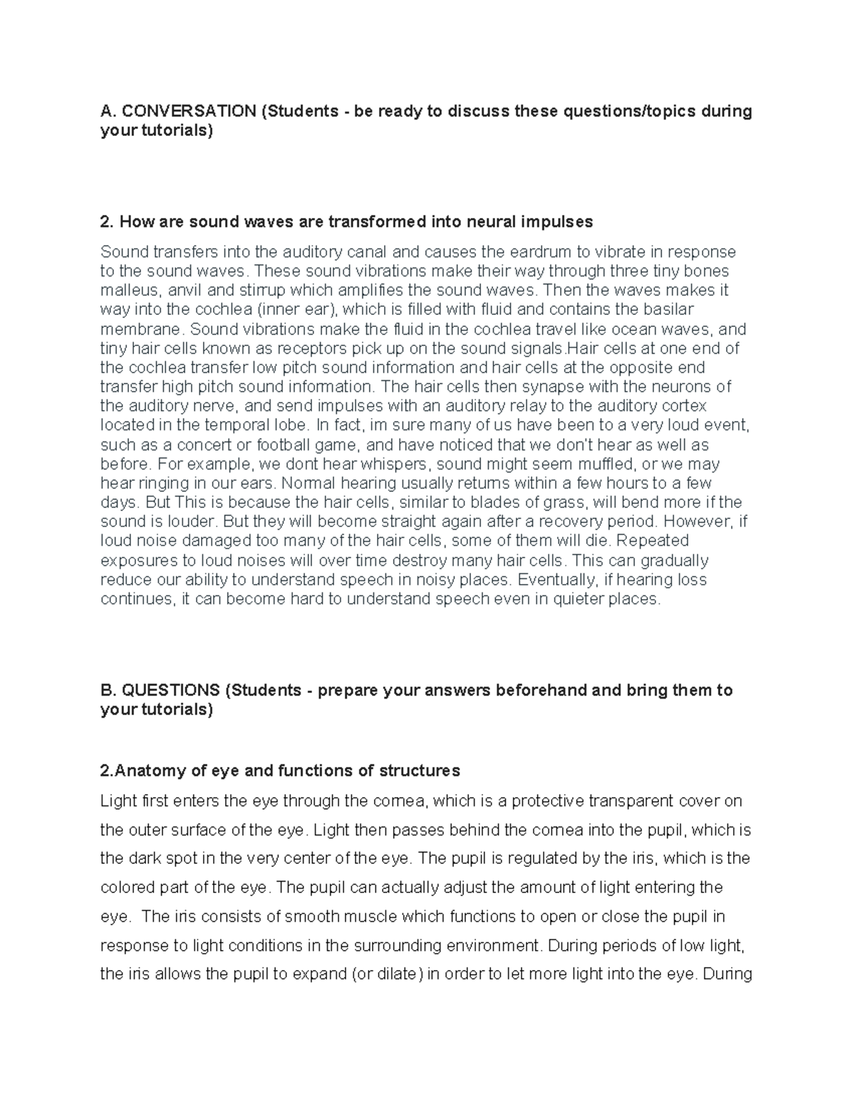 Copy of Week 6 - test notes - A. CONVERSATION (Students - be ready to ...