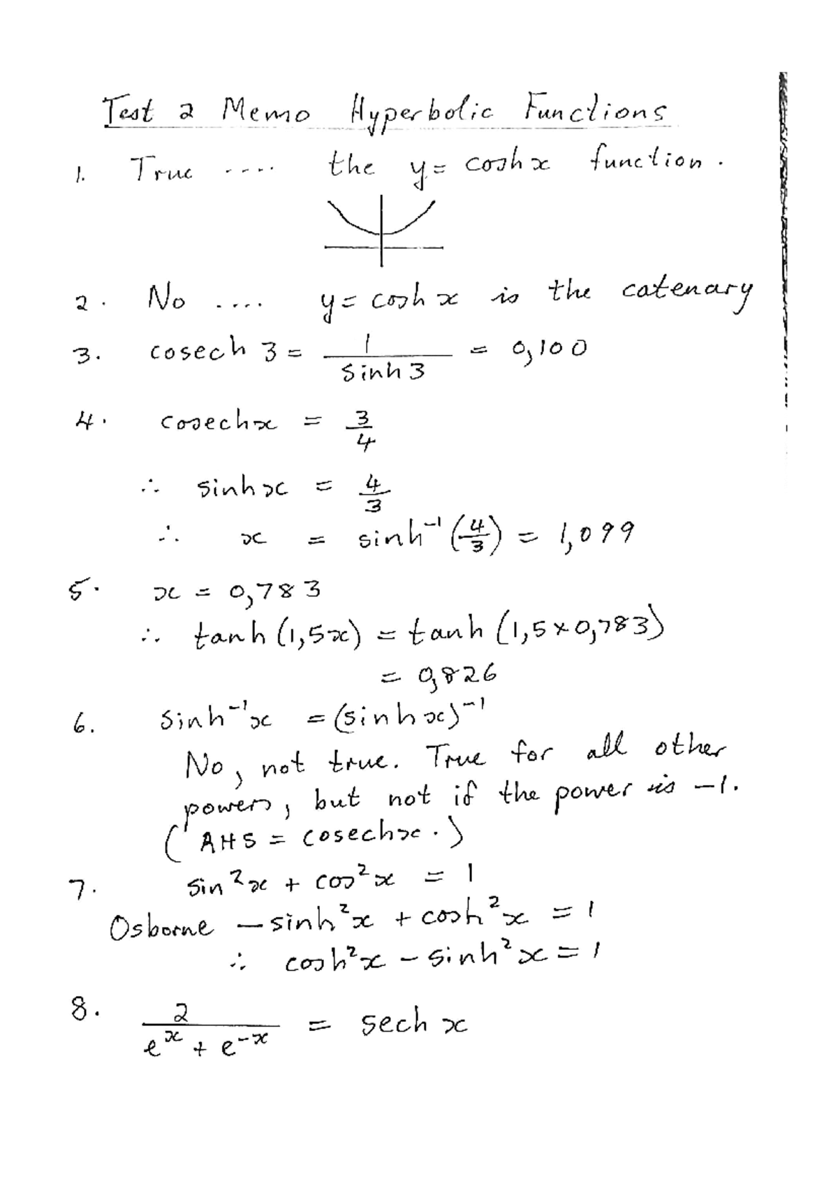 Test 2 Hyperbolic Functions Memo - EDM20M2 - Studocu
