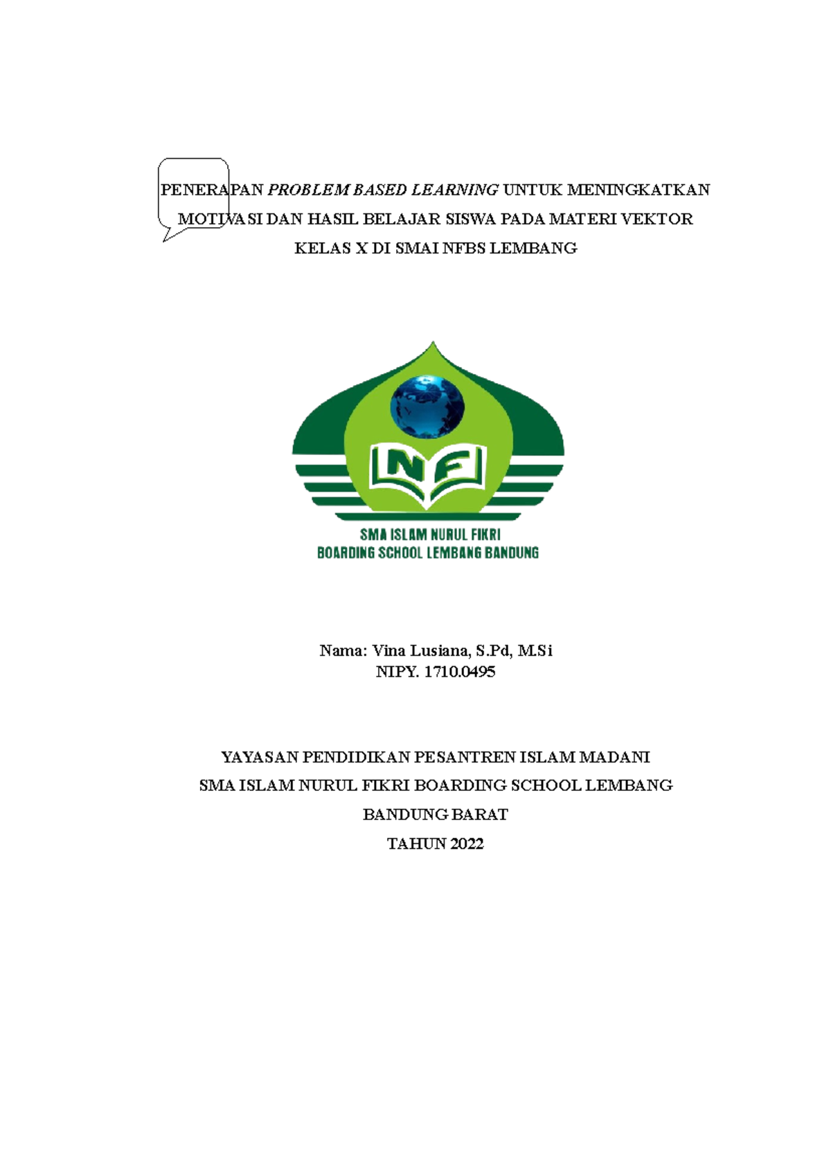 Contoh PTK 1 - PTK - PENERAPAN PROBLEM BASED LEARNING UNTUK ...