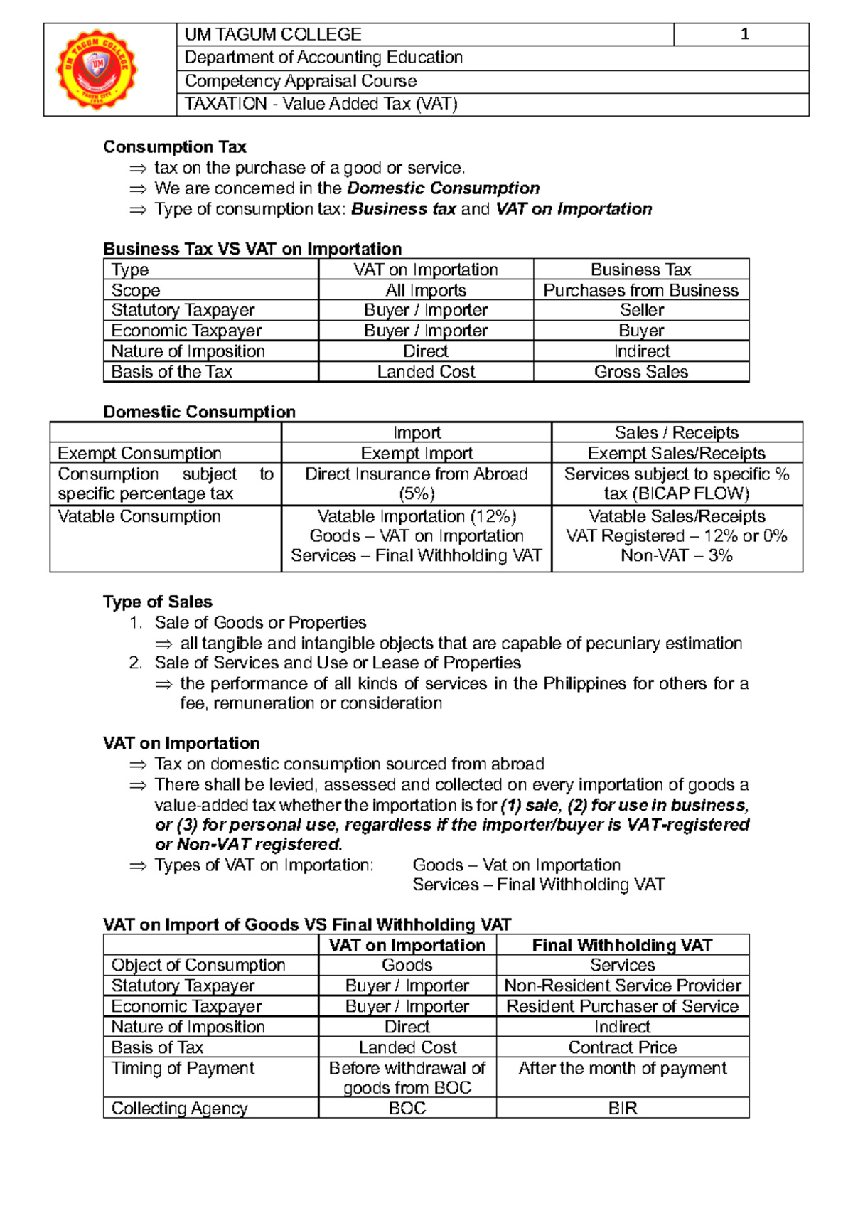 VAT - Vat - Department of Accounting Education Competency Appraisal ...