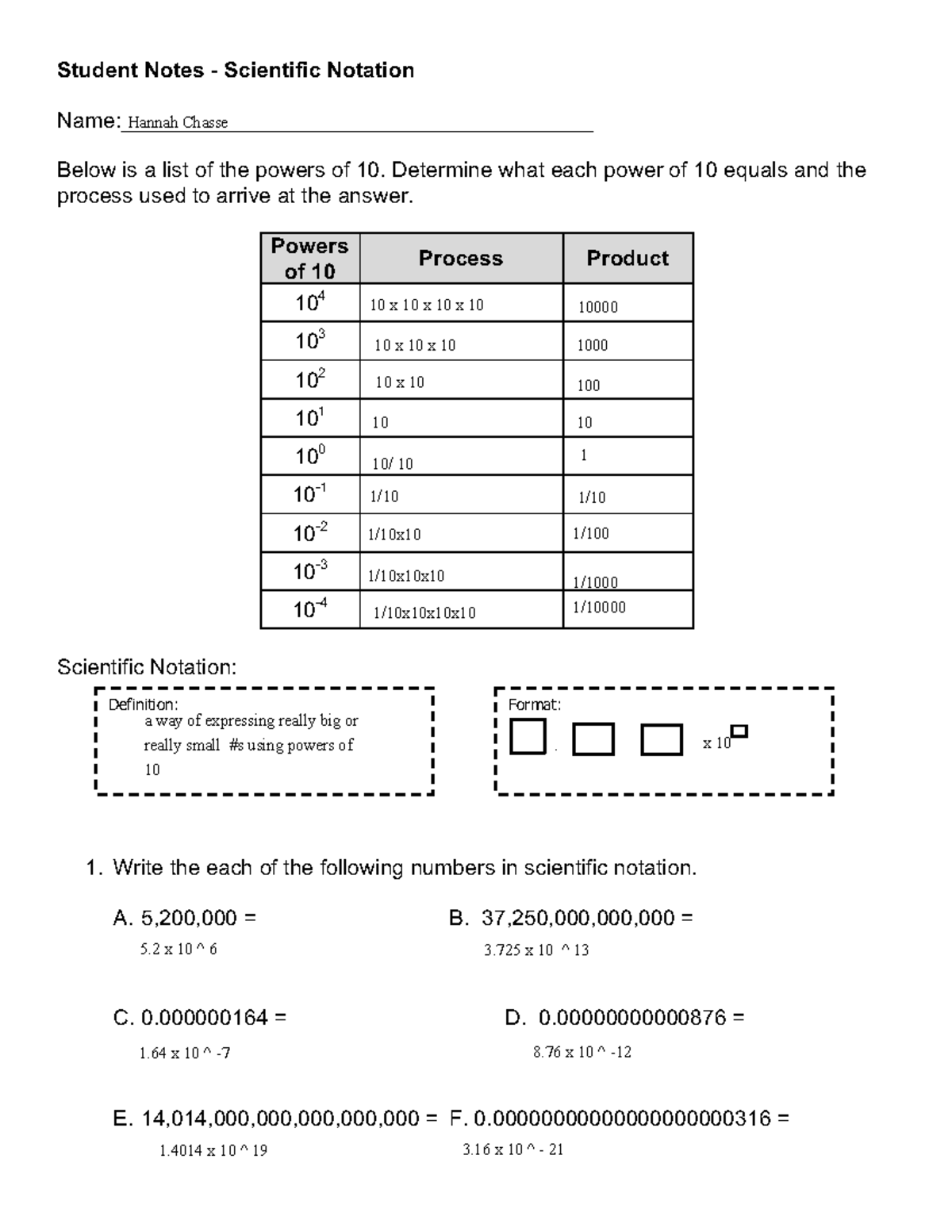 Scientific Notation Notes - Student Notes - Scientific Notation - Studocu