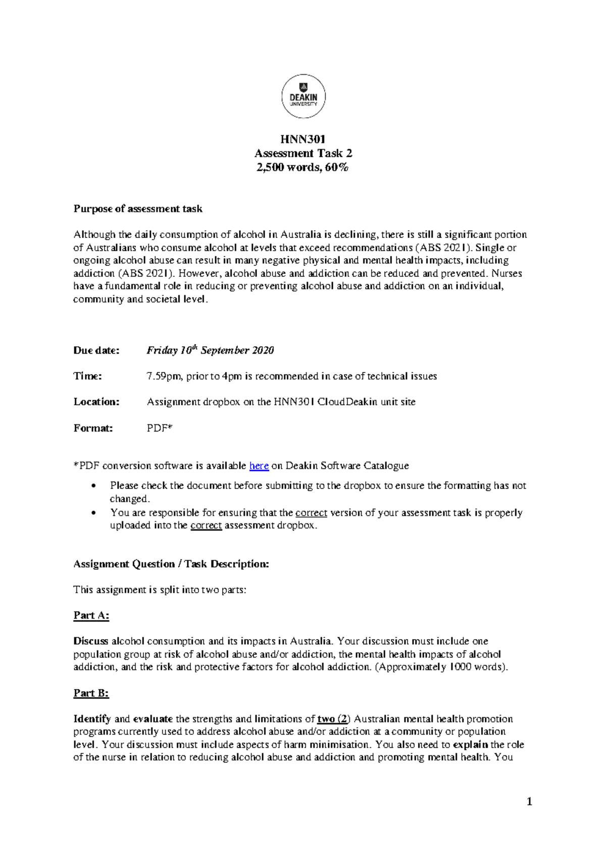HNN301 AT2 - assignment guideline - HNN Assessment Task 2 2,500 words ...