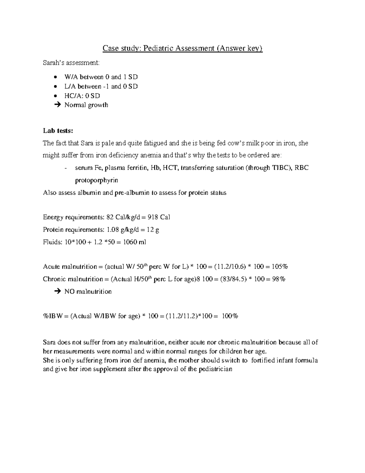 Case studies answers pediatric assessment and infant formulas 1 - Case ...