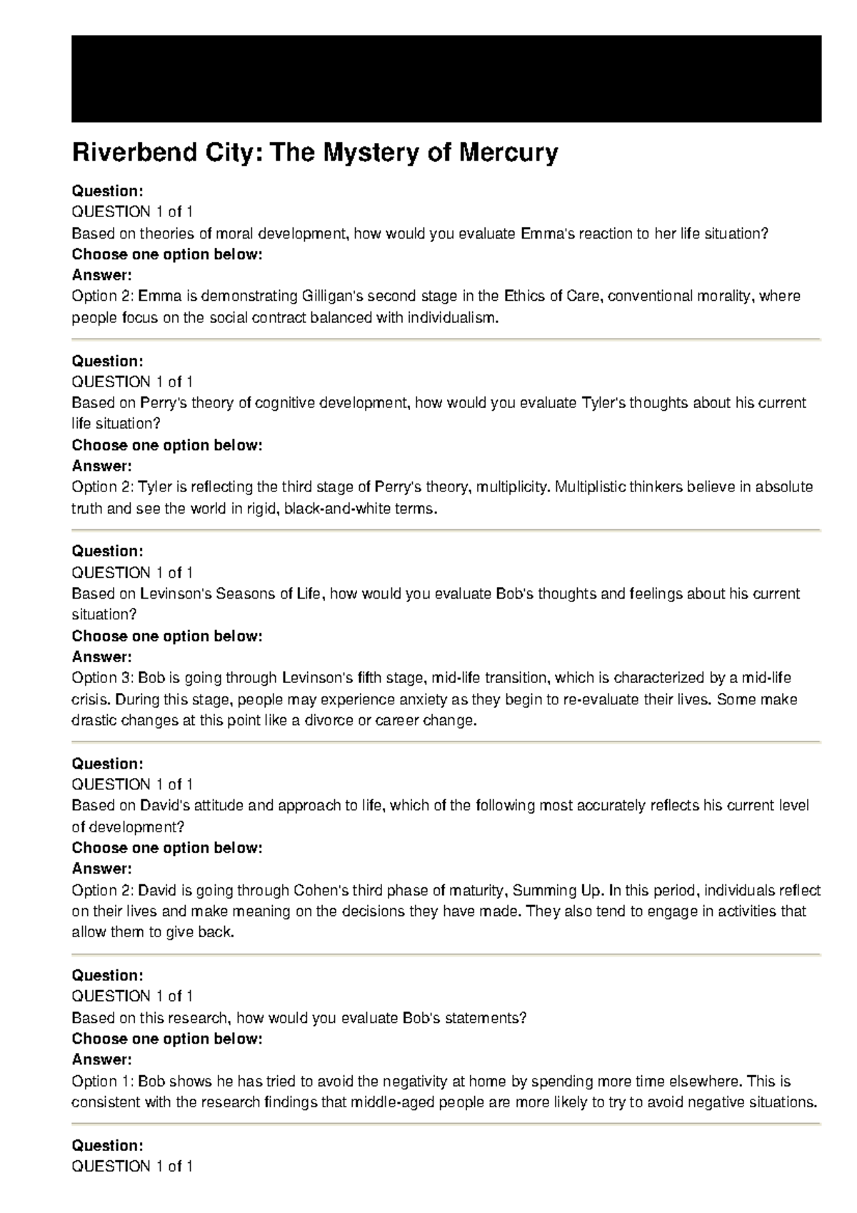 Assessment 4,3210 - case study - Riverbend City: The Mystery of Mercury Question: QUESTION 1 of ...