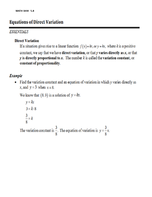 Section 5 - Lecture notes. - Equations of Direct Variation ESSENTIALS ...