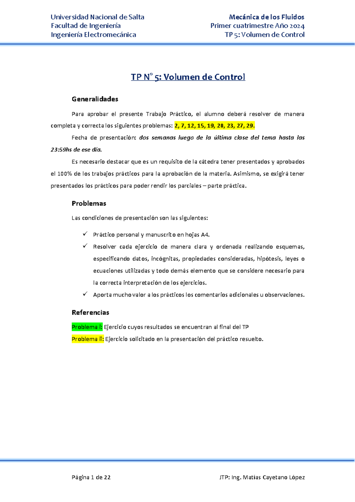TP 5 Volumen de Control 2024 - Facultad de Ingeniería Primer ...