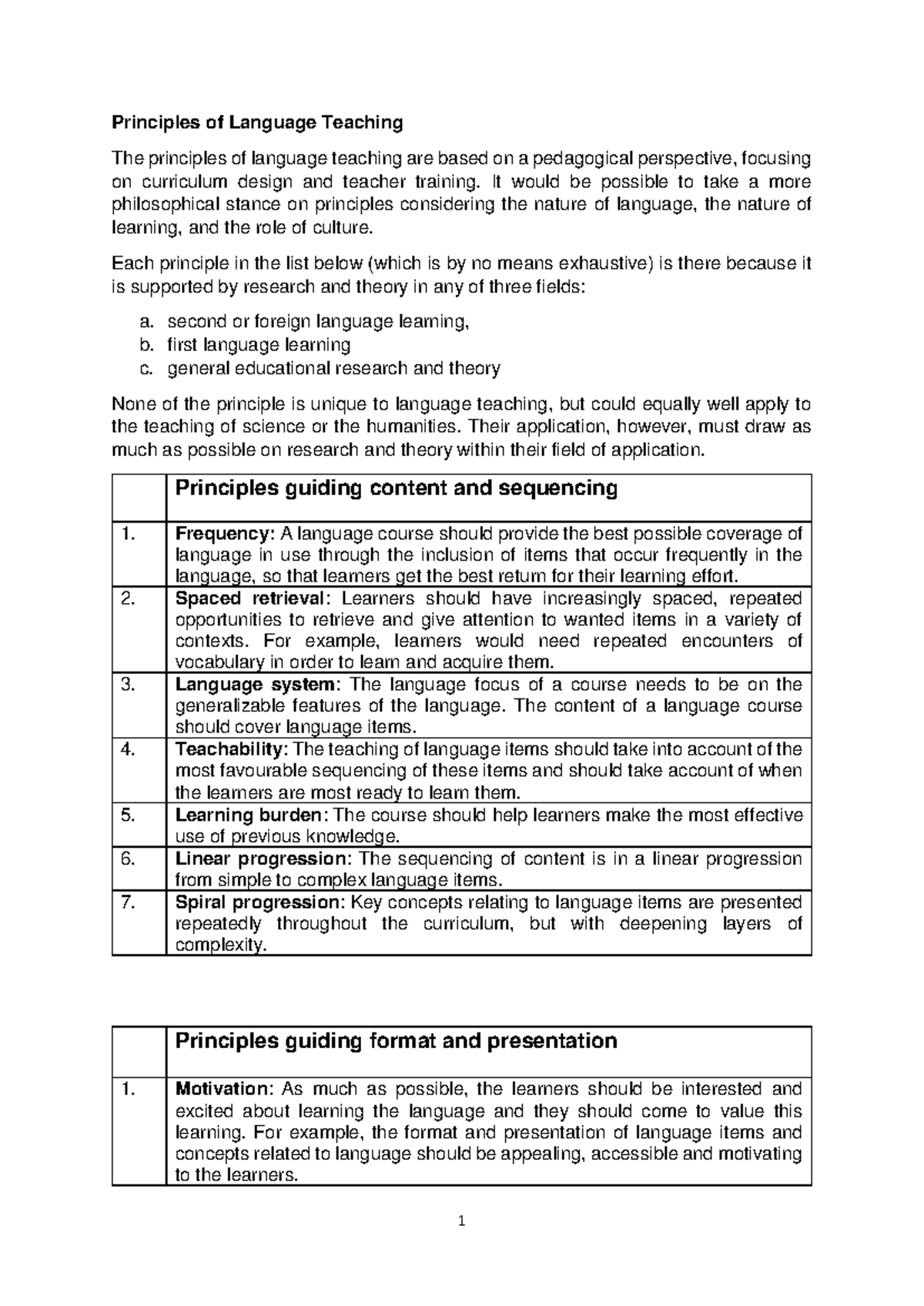 Handout 8 Principle of language learning - 1 Principles of Language ...