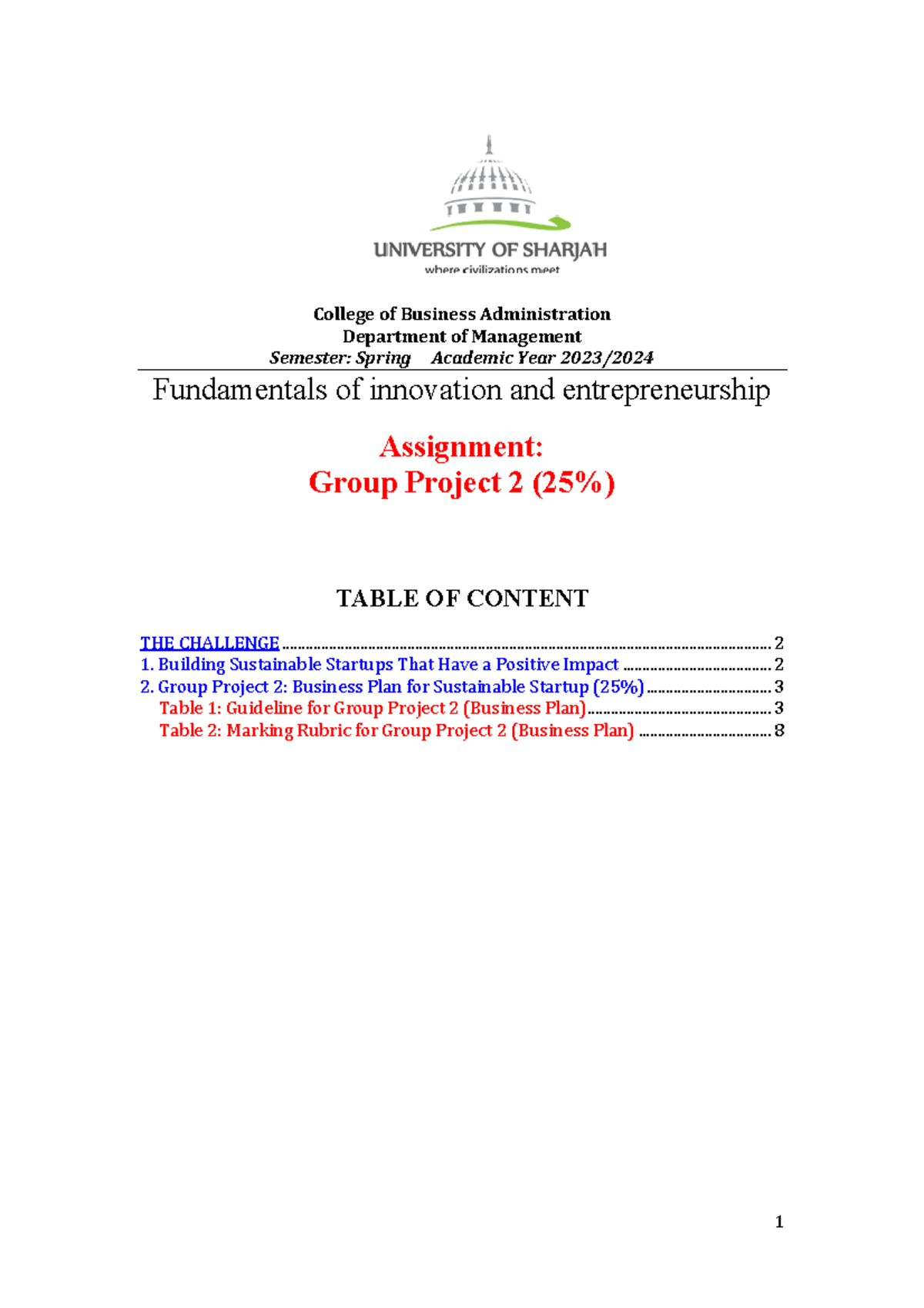 Group Projects 2 Spring 2023 2024 - College of Business Administration ...