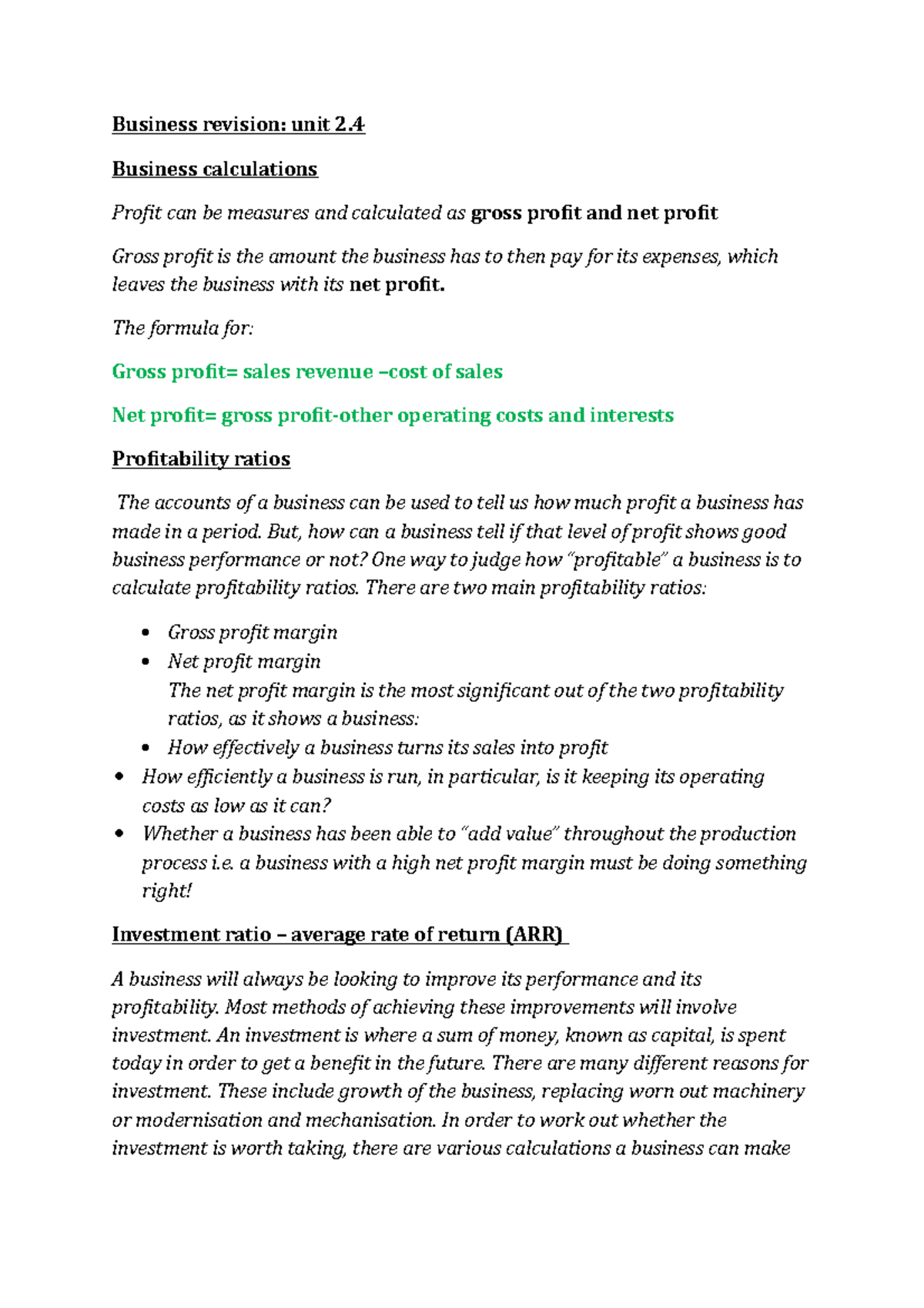 Business revision Notes 04022021 - Business revision: unit 2. Business ...