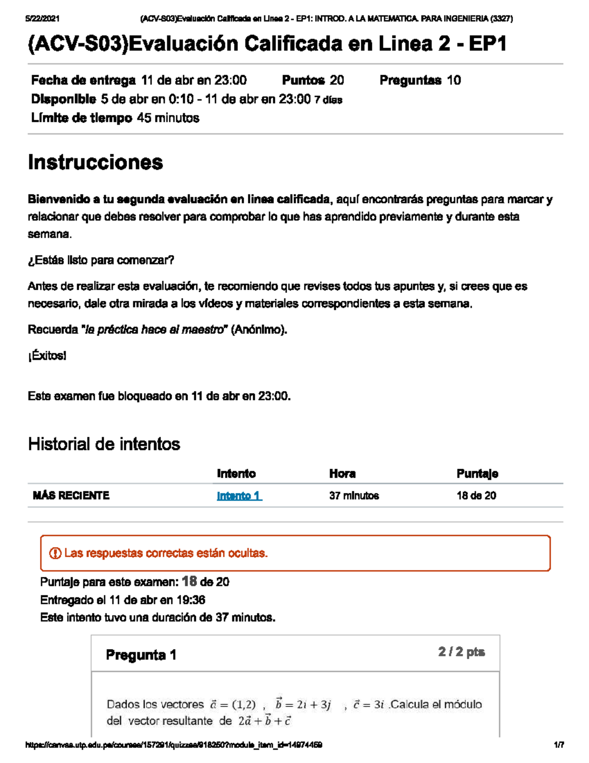ACV-S03-Evaluacion Calificada en Linea 2 - Introducción a la matemática para ingeniería - Studocu
