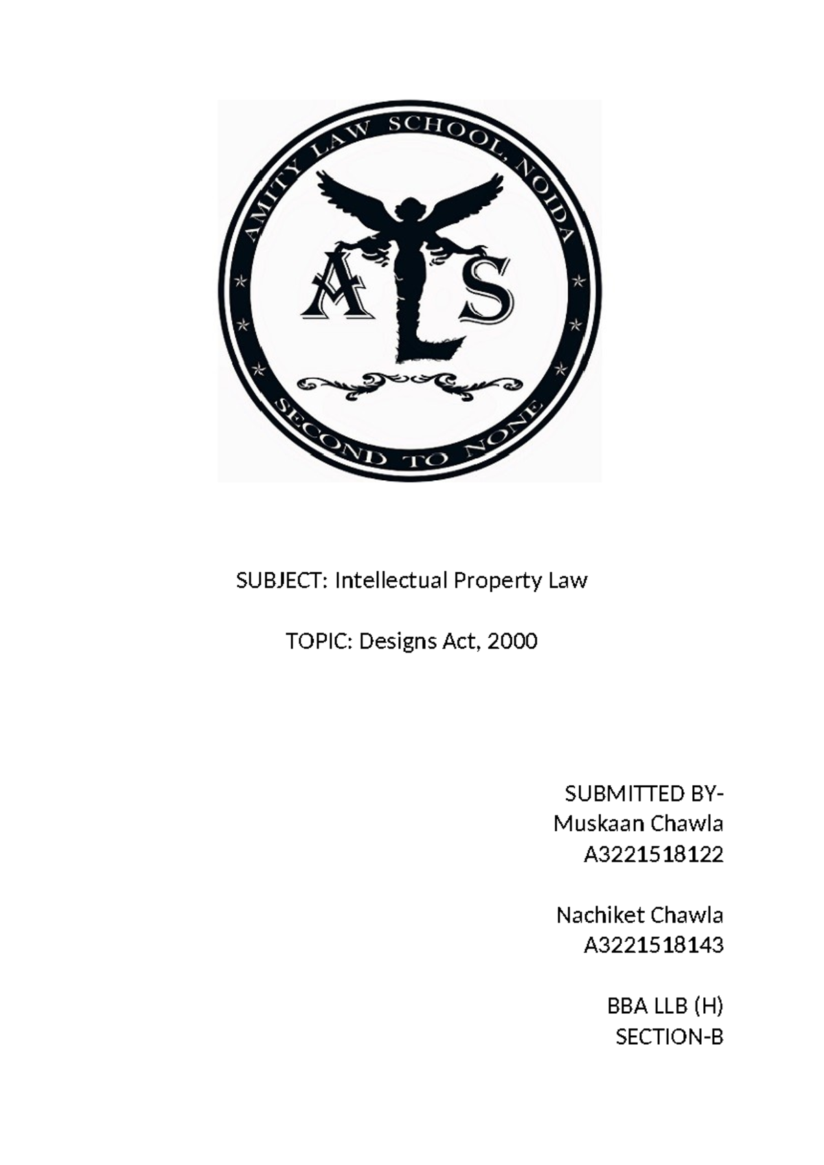 IPR Project - SUBJECT: Intellectual Property Law TOPIC: Designs Act ...