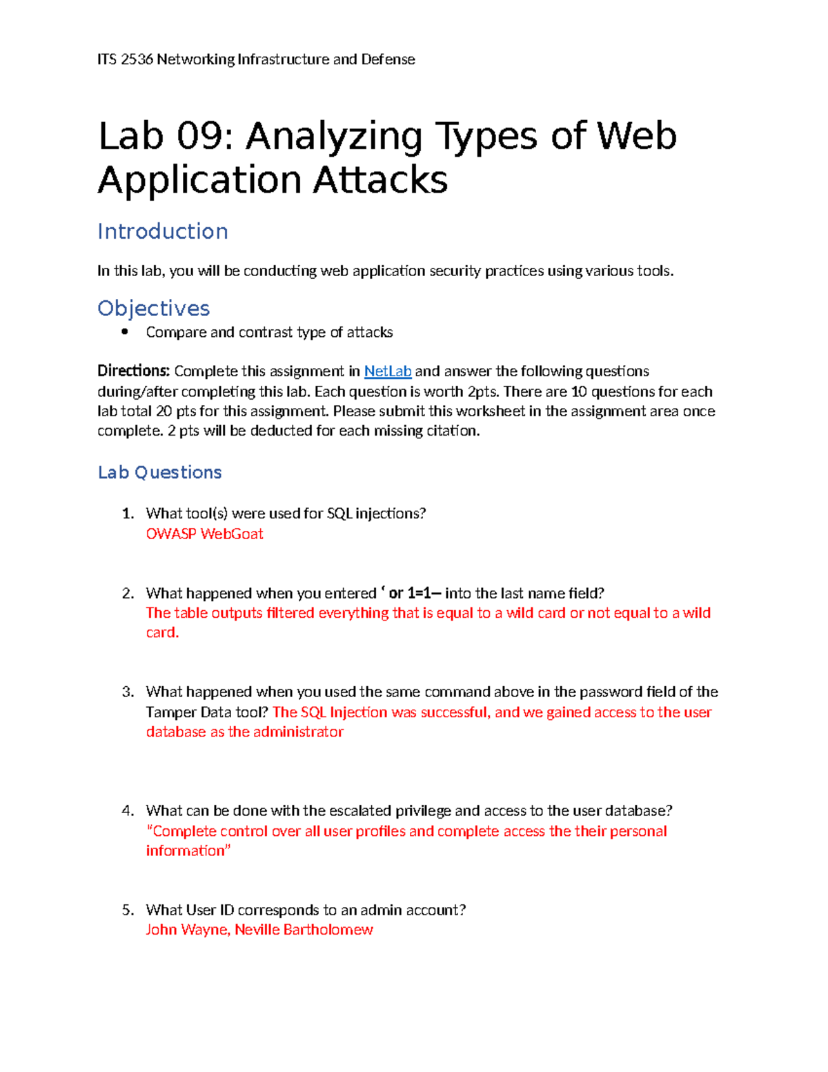 Lab 09 Worksheet - ITS 2536 Networking Infrastructure and Defense Lab 09: Analyzing Types of Web ...