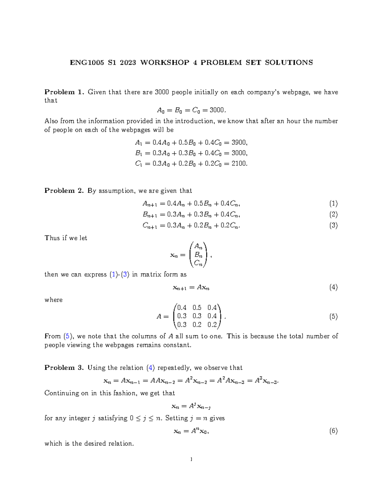 Eigenvalues and eigenvectors - ENG1005 S1 2023 WORKSHOP 4 PROBLEM SET ...