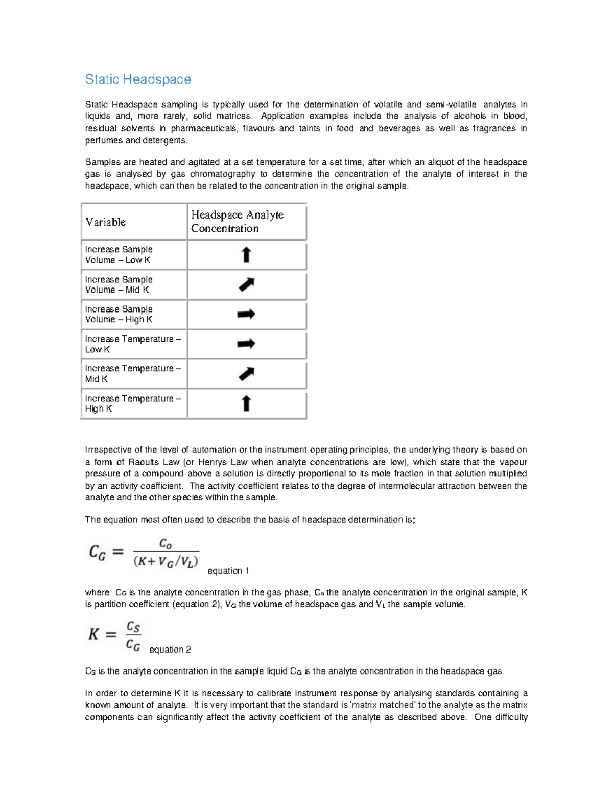 Static Headspace - Application examples include the analysis of ...