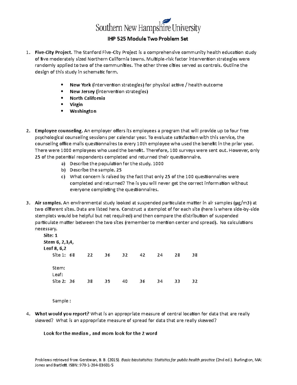 IHP 525 Module Two Problem Set 6 - IHP 525 Module Two Problem Set Five-City Project. The ...