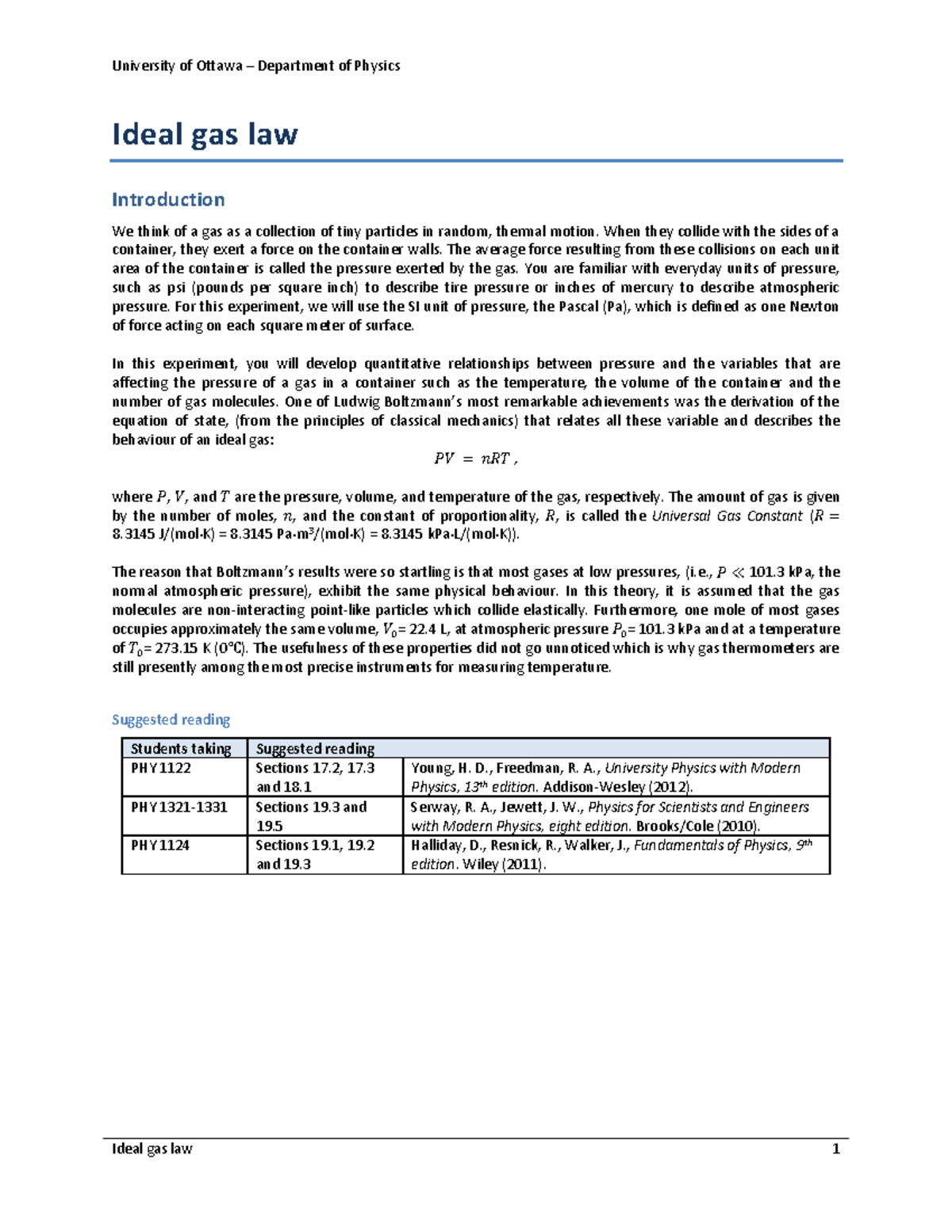 Ideal gas law - Manual - lab 2 - Ideal gas law Introduction We think of ...