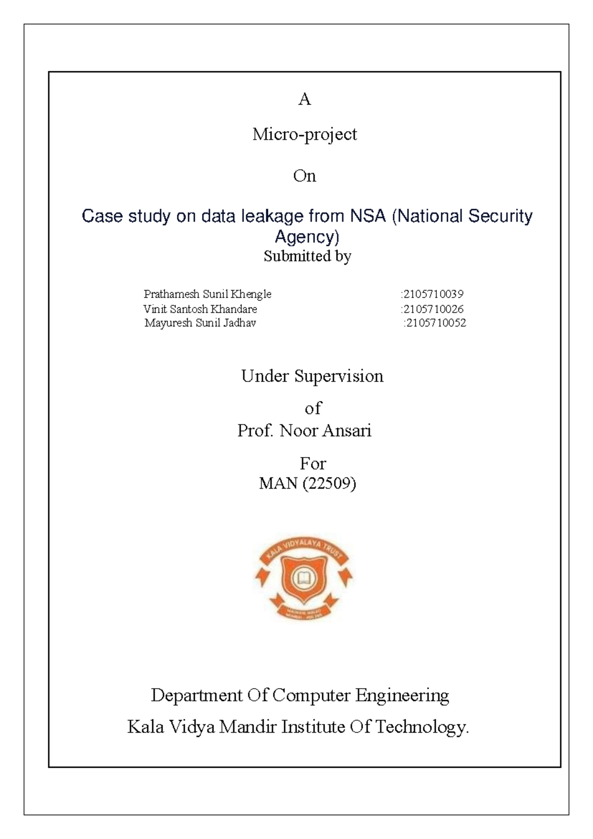 ETI project - A Micro-project On Case study on data leakage from NSA ...