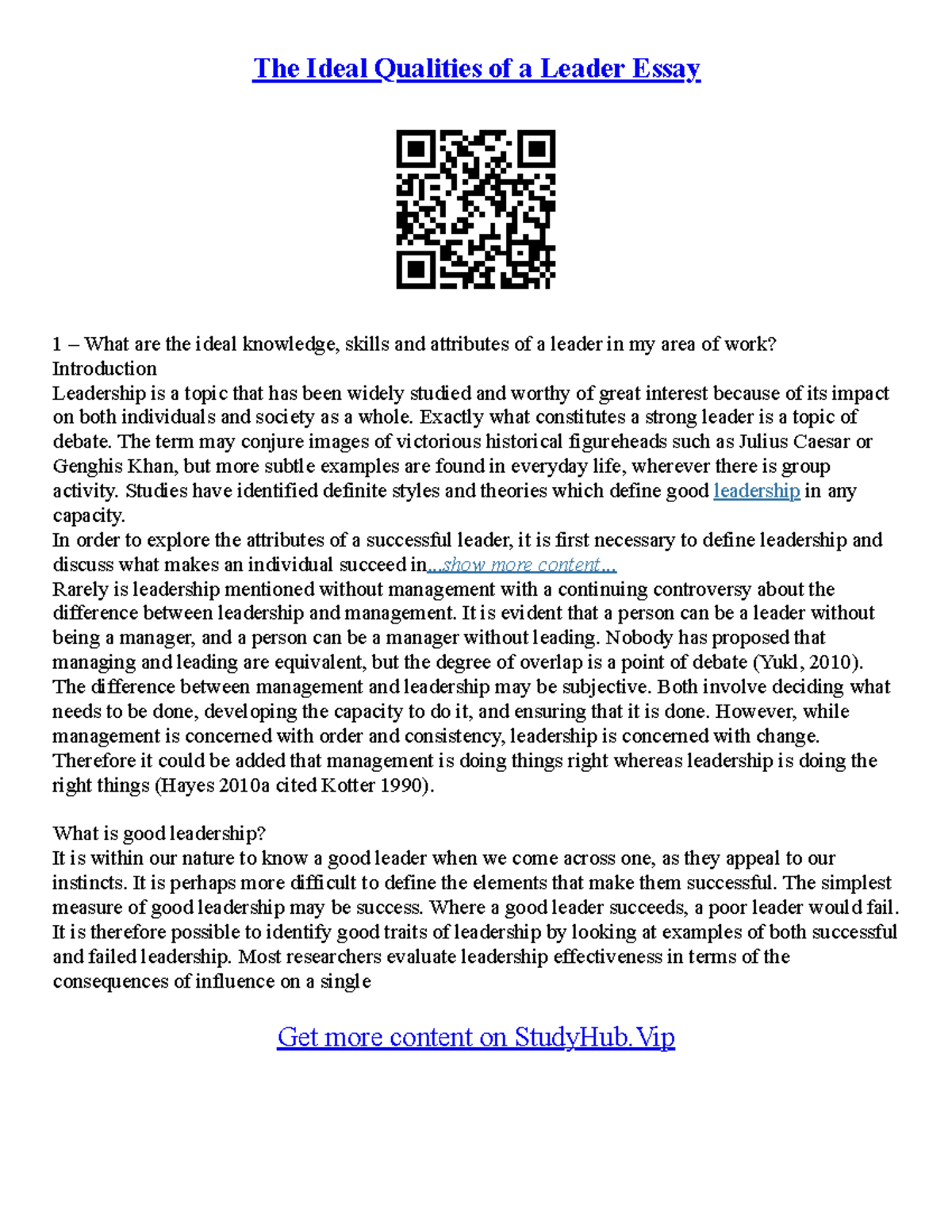 Qualities Of A Great Leader Essay - The Ideal Qualities of a Leader ...