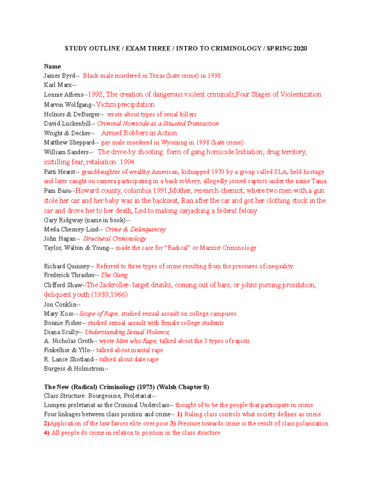 Study Outline EXAM Three Intro TO Criminology Spring 2020 - STUDY ...