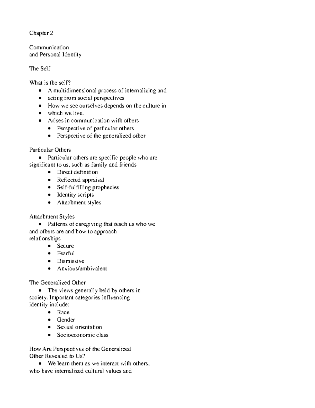 Chapter 2 - Chapter 2 Communication and Personal Identity The Self What ...