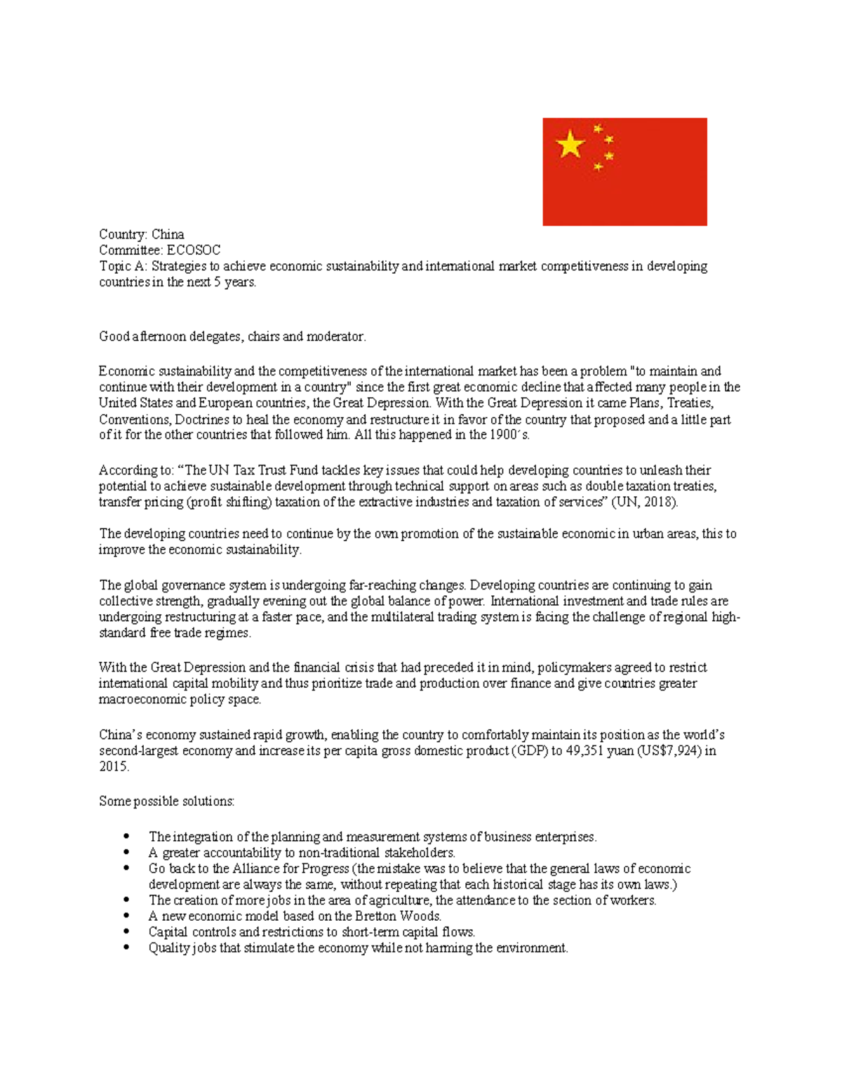PP China 1 - Country: China Committee: ECOSOC Topic A: Strategies to ...