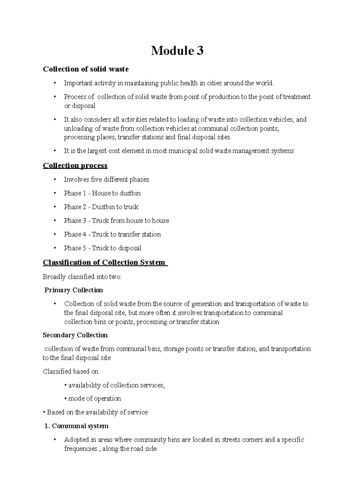 Module 3 MSW - Collection – collection services- collection systems ...