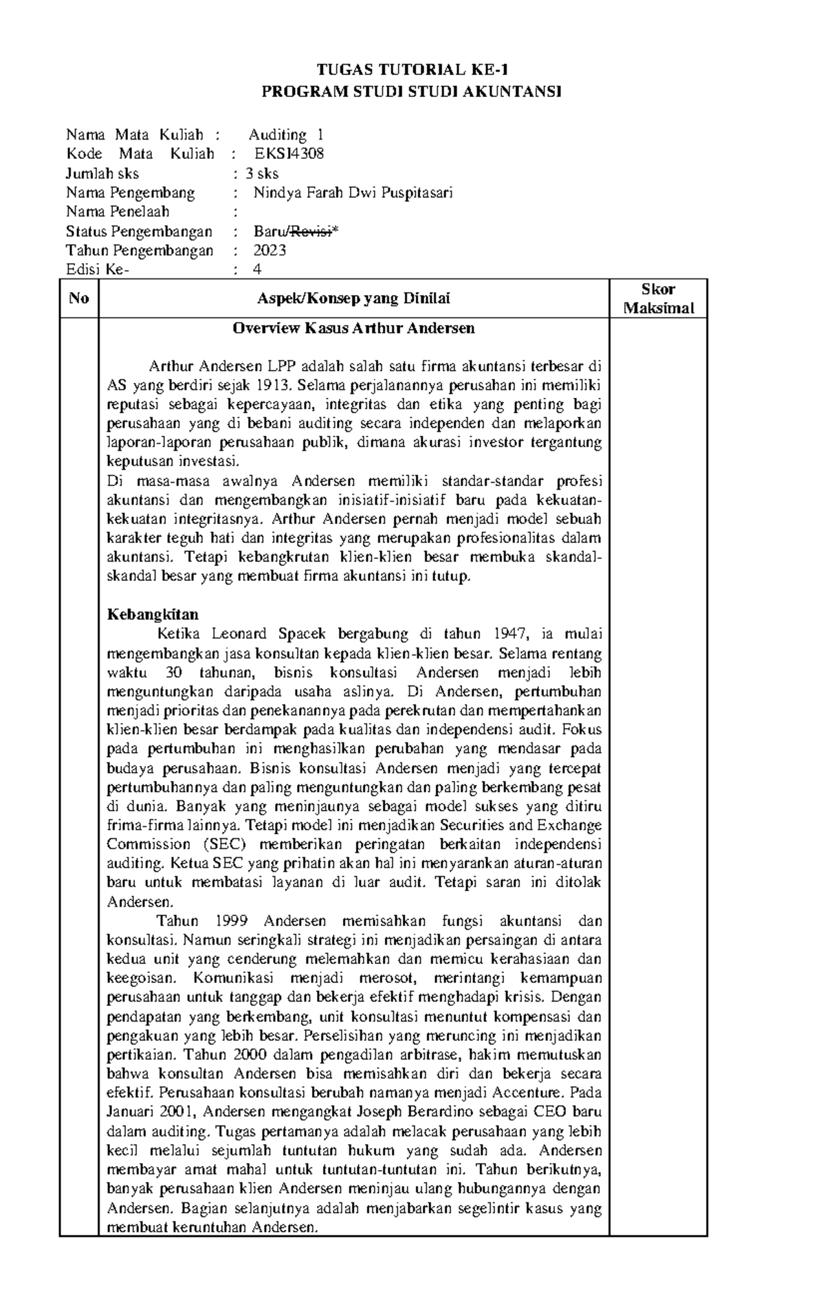 Tugas 1 Auditing 1 EKSI4308 - TUGAS TUTORIAL KE- 1 PROGRAM STUDI STUDI ...