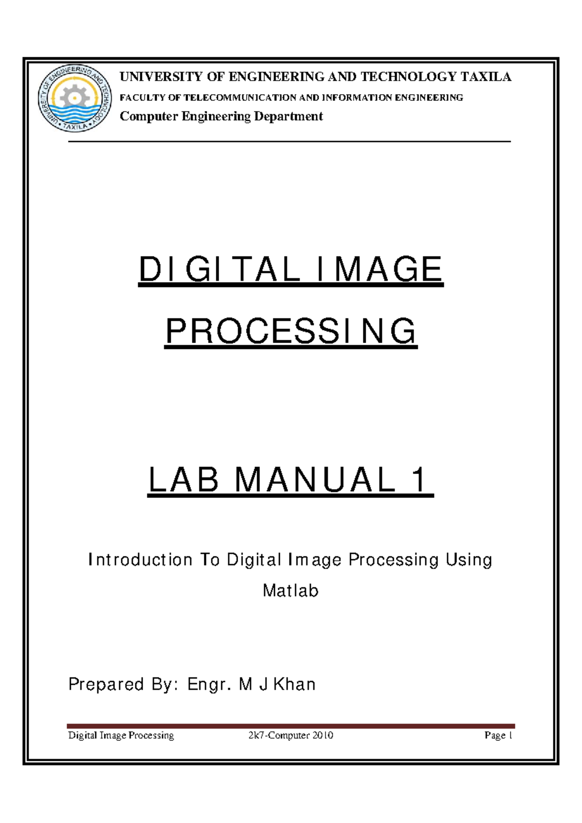 Labs Lab Manual 01 - Marvelous - FACULTY OF TELECOMMUNICATION AND ...