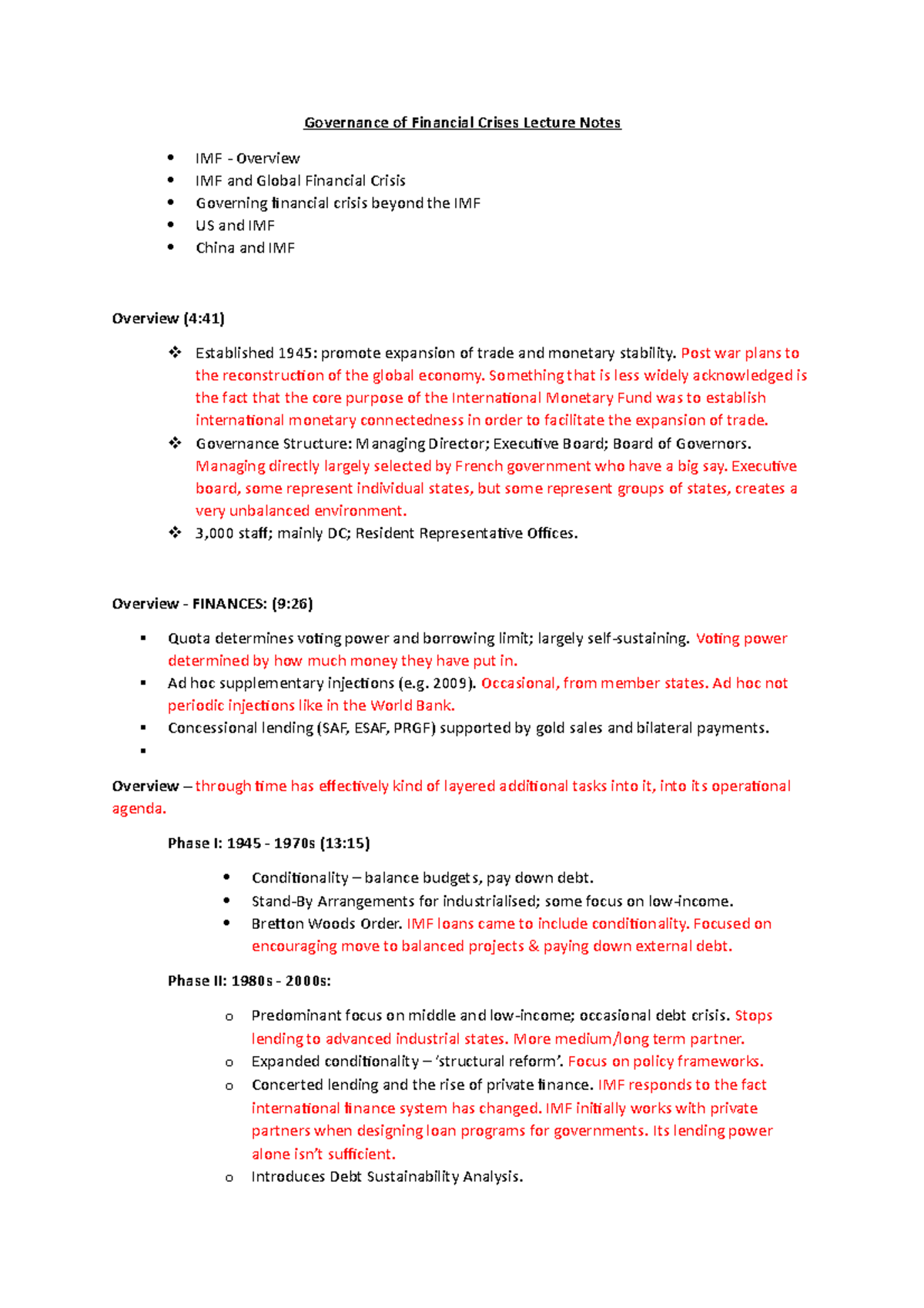 Governance of Financial Crises Lecture Notes - Post war plans to the ...