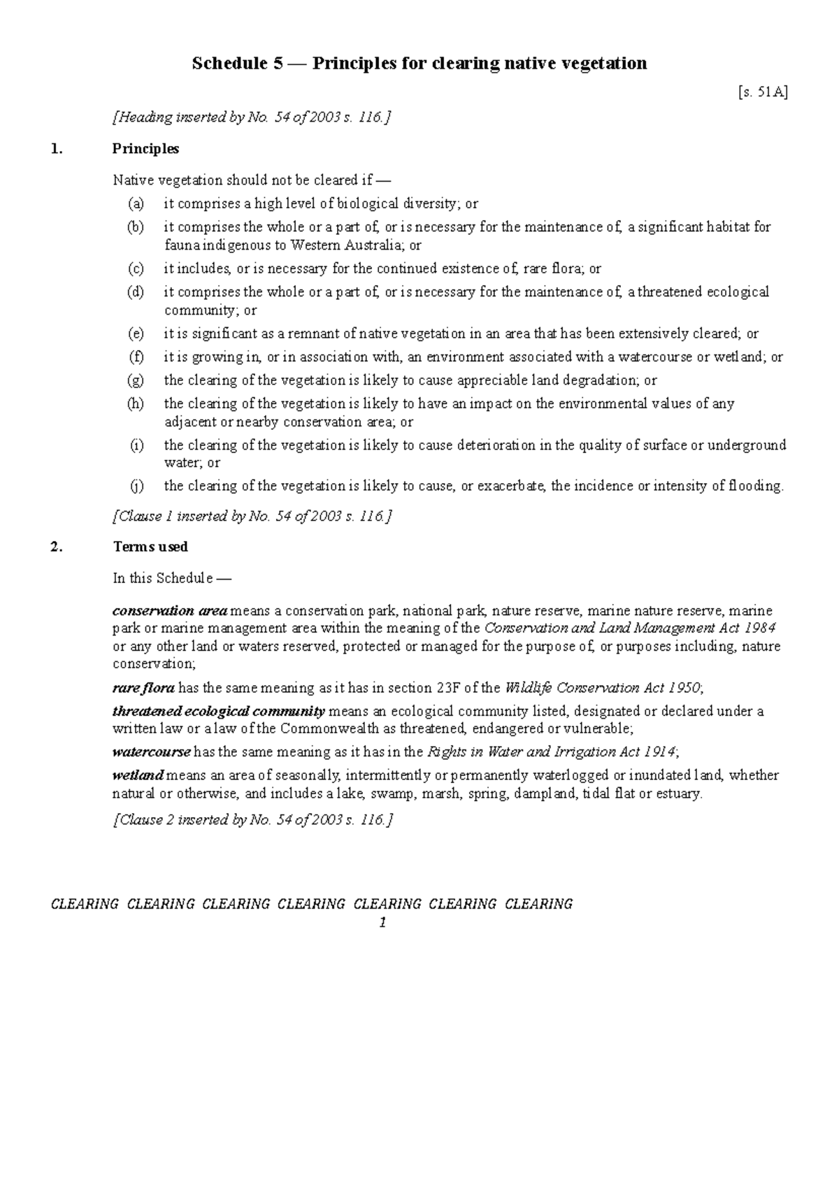 Summary - clearing under ep act wa - Schedule 5 — Principles for ...