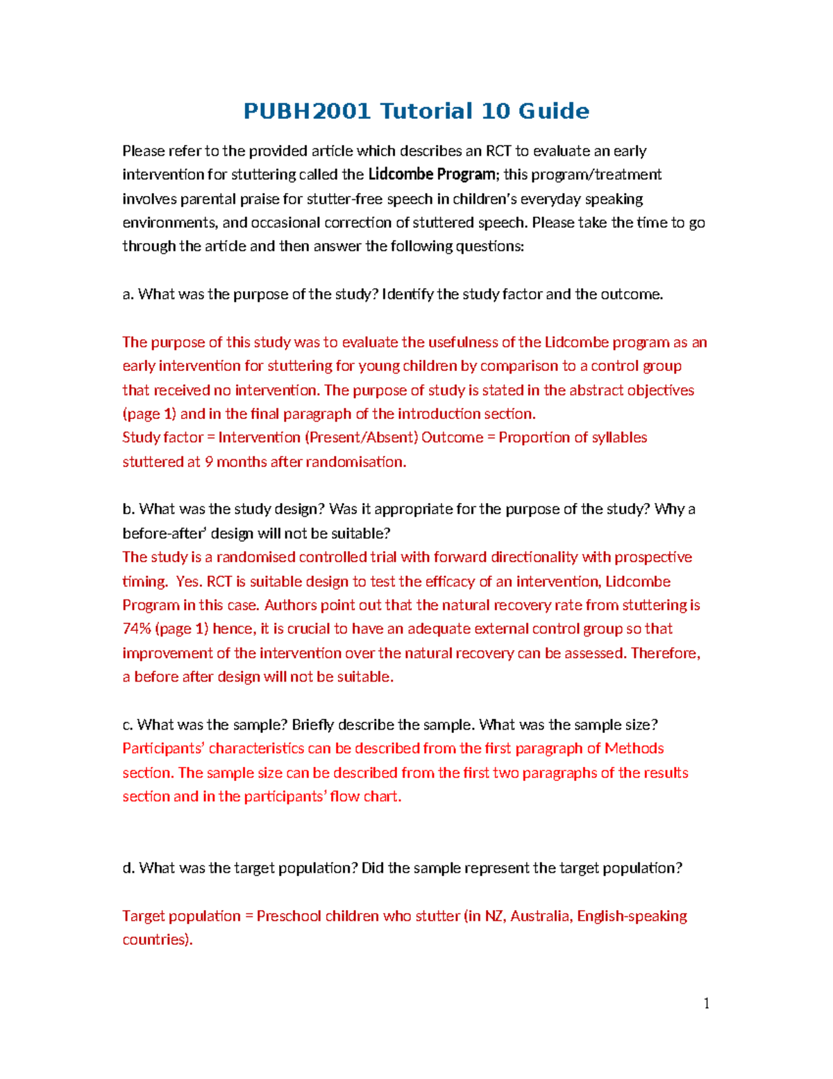 Tutorial 10 Guide - PUBH2001 Tutorial 10 Guide Please refer to the provided article which ...