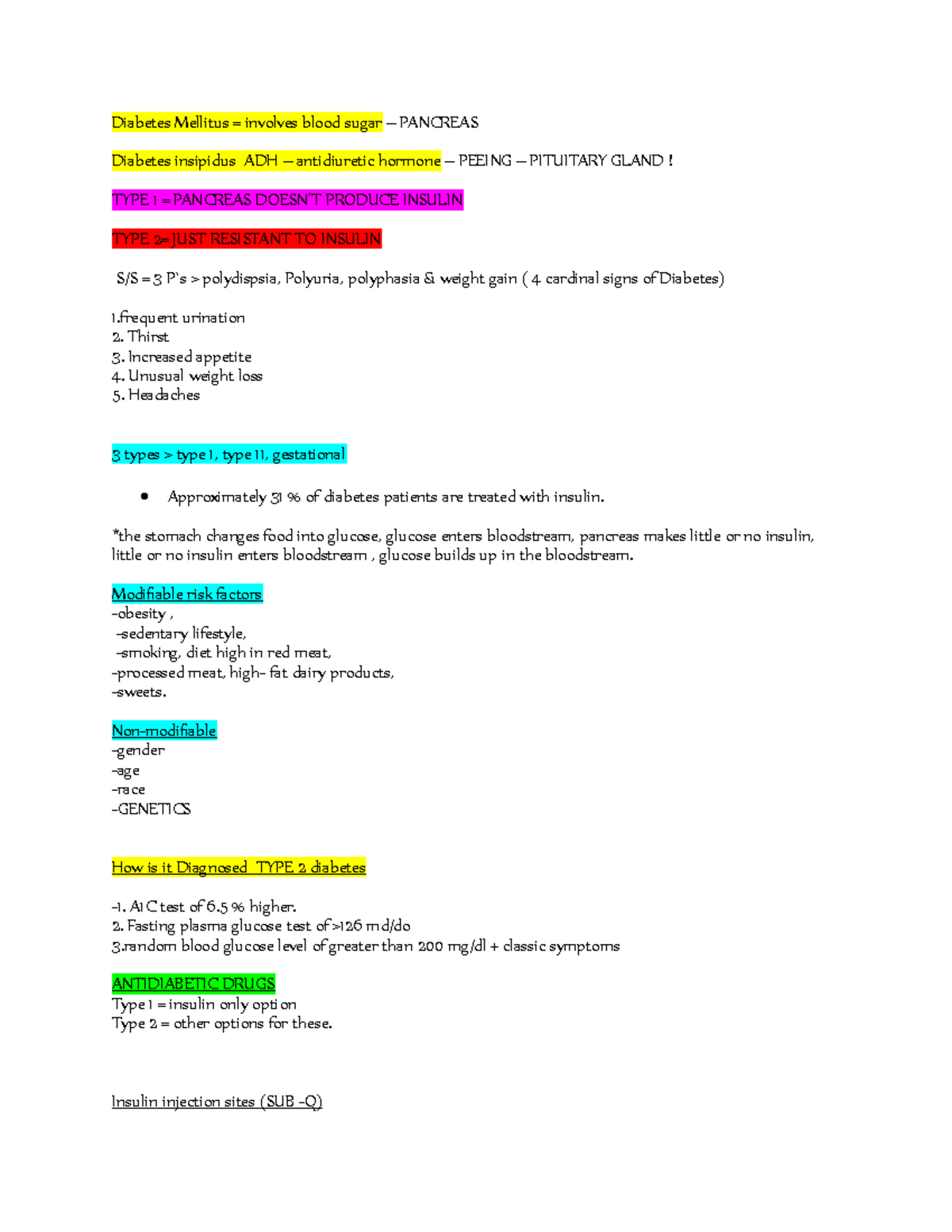 Diabetes Notes - Diabetes Mellitus = involves blood sugar – PANCREAS ...