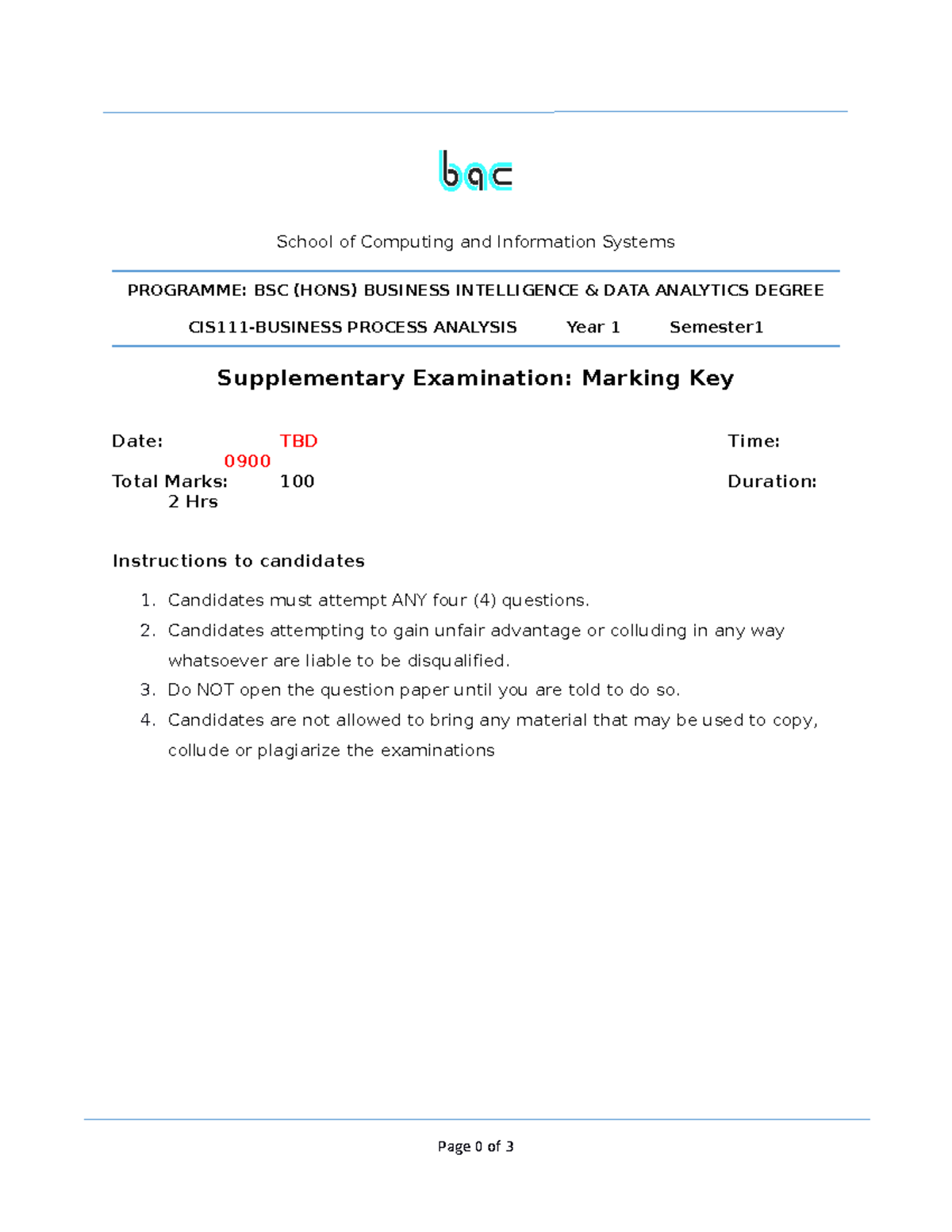 CIS112 BPA Suppeimentary EXAM 2016 Question Paper - School of Computing and Information Systems ...