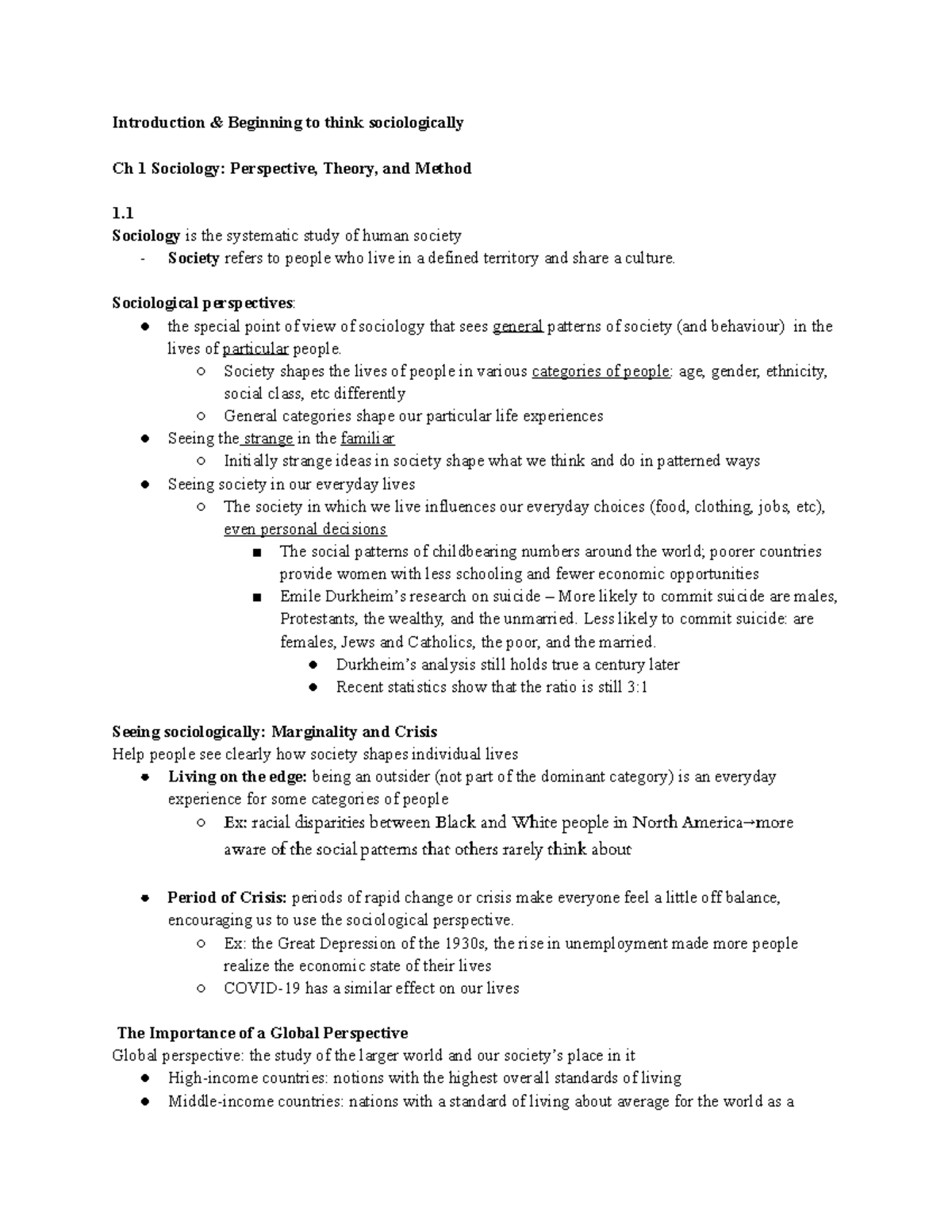Soci 101 Notes Week 1 2 Reading Pt 1 Introduction Beginning To