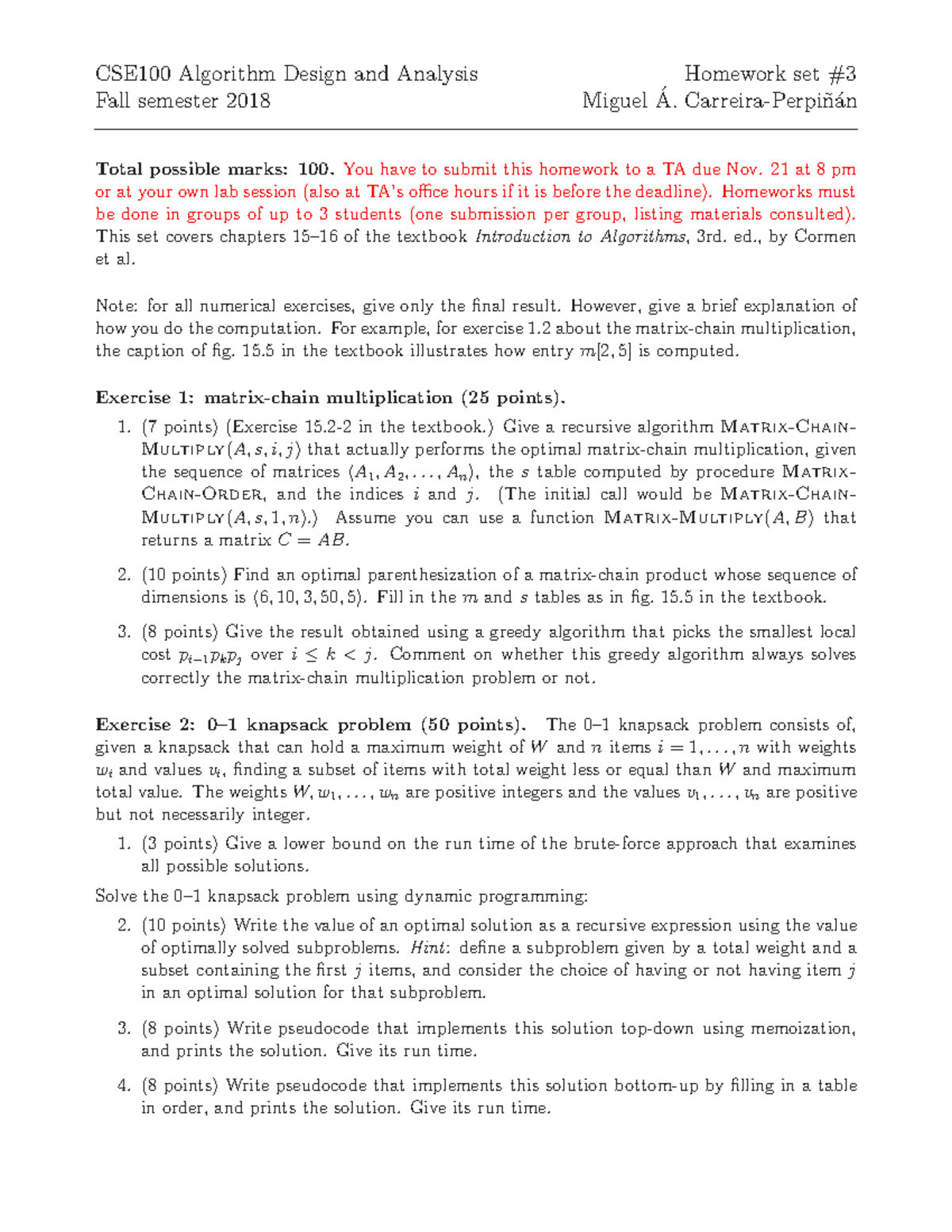 Hw3 Professor Sungjim Im Cse100 Algorithm Design And Analysis