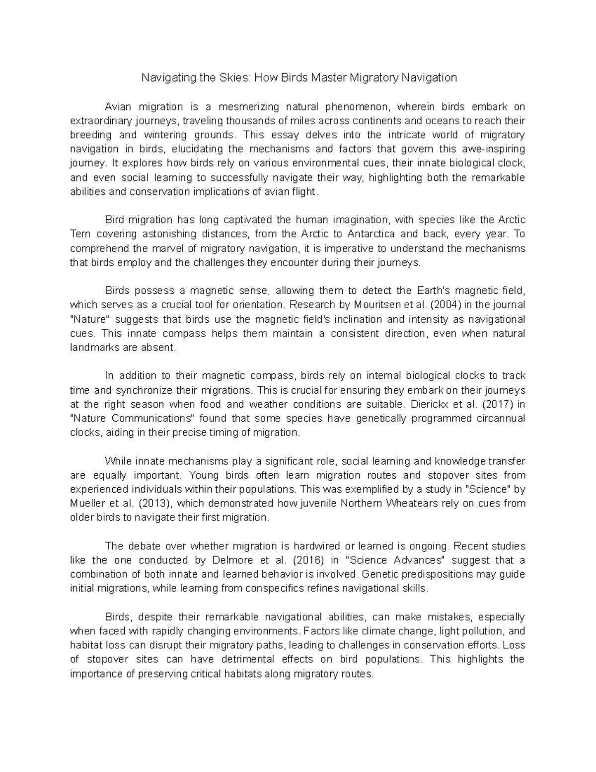 Navigating the Skies How Birds Master Migratory Navigation - This essay ...