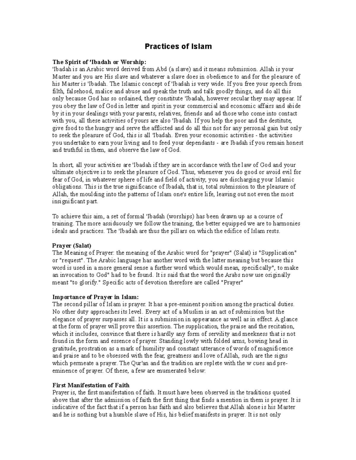 3 Practices of Islam - Lecture notes 1 - Practices of Islam The Spirit ...