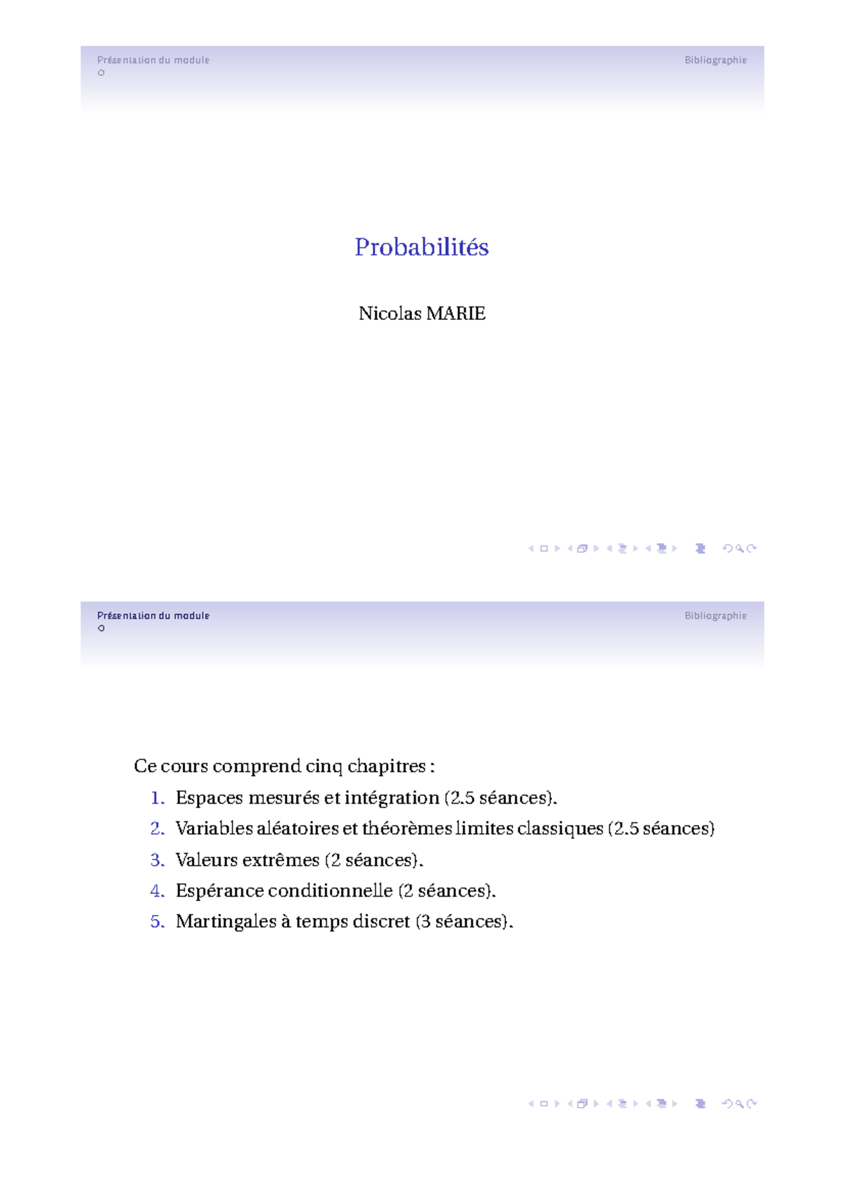 Cours Probabilites - Présentation du module Bibliographie Probabilités ...