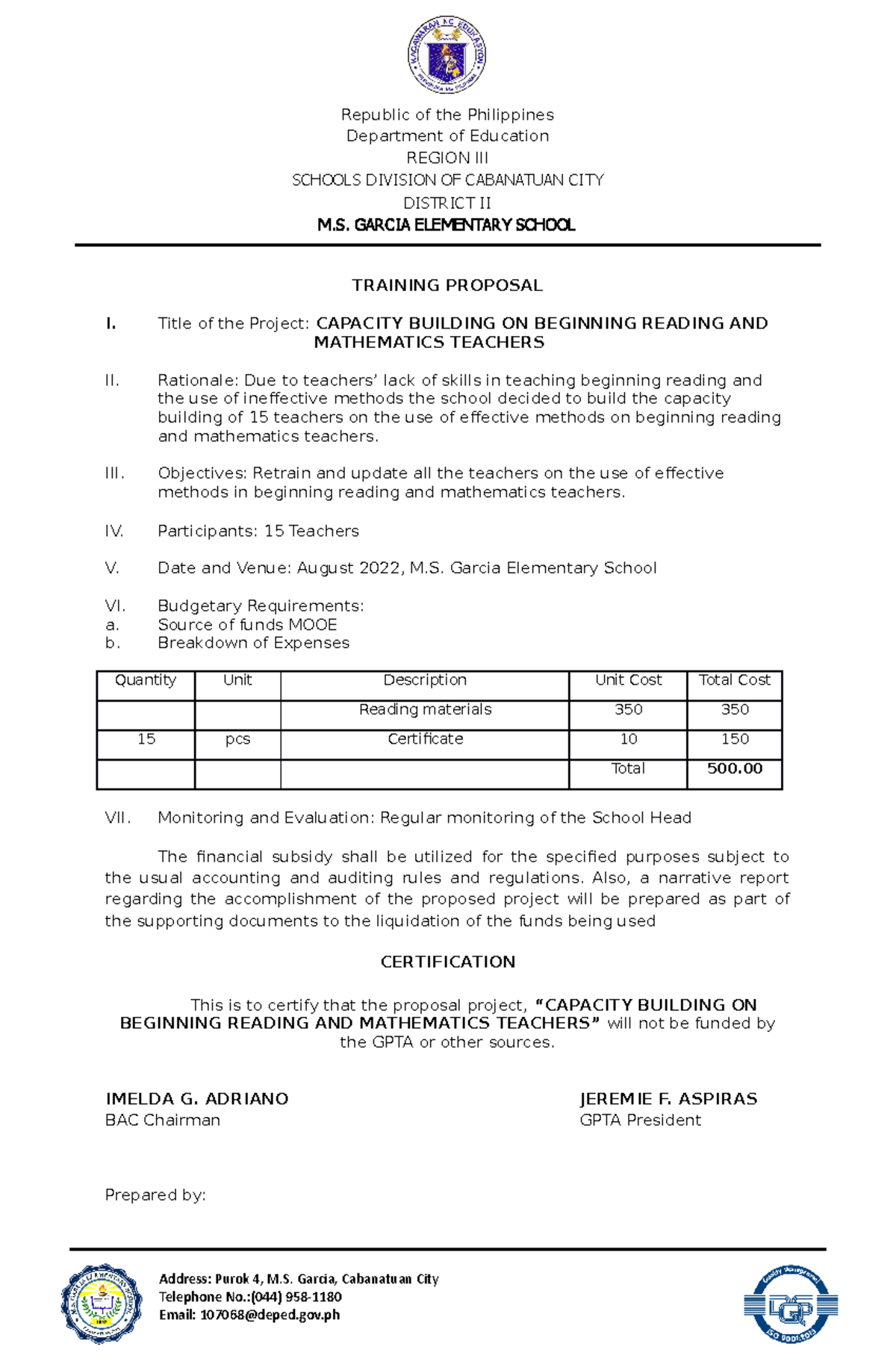 Project-Proposal Capacity-Building-on-Beginning-Reading - Republic of ...