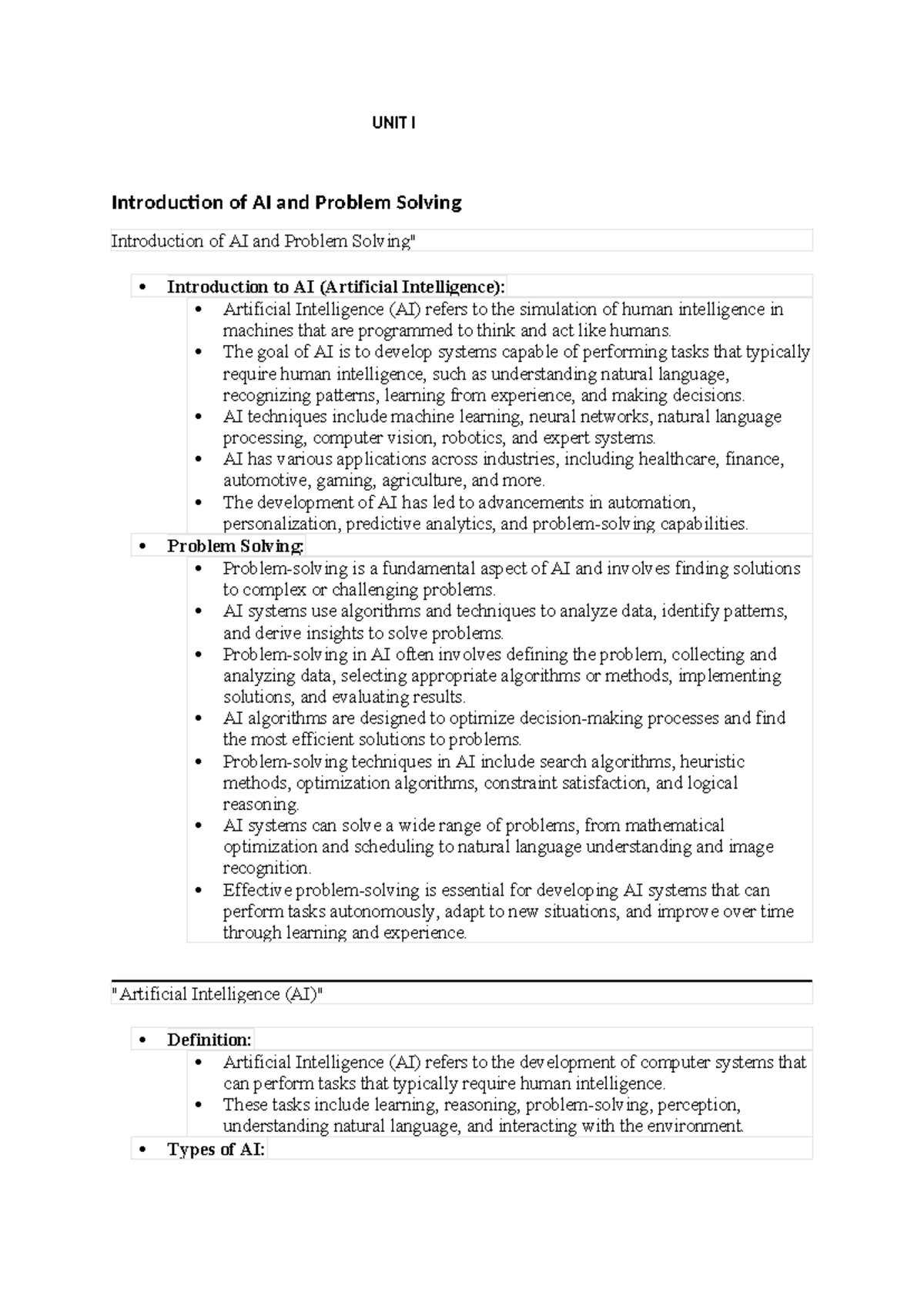 UNIT I AI - UNIT I Introduction of AI and Problem Solving Introduction ...