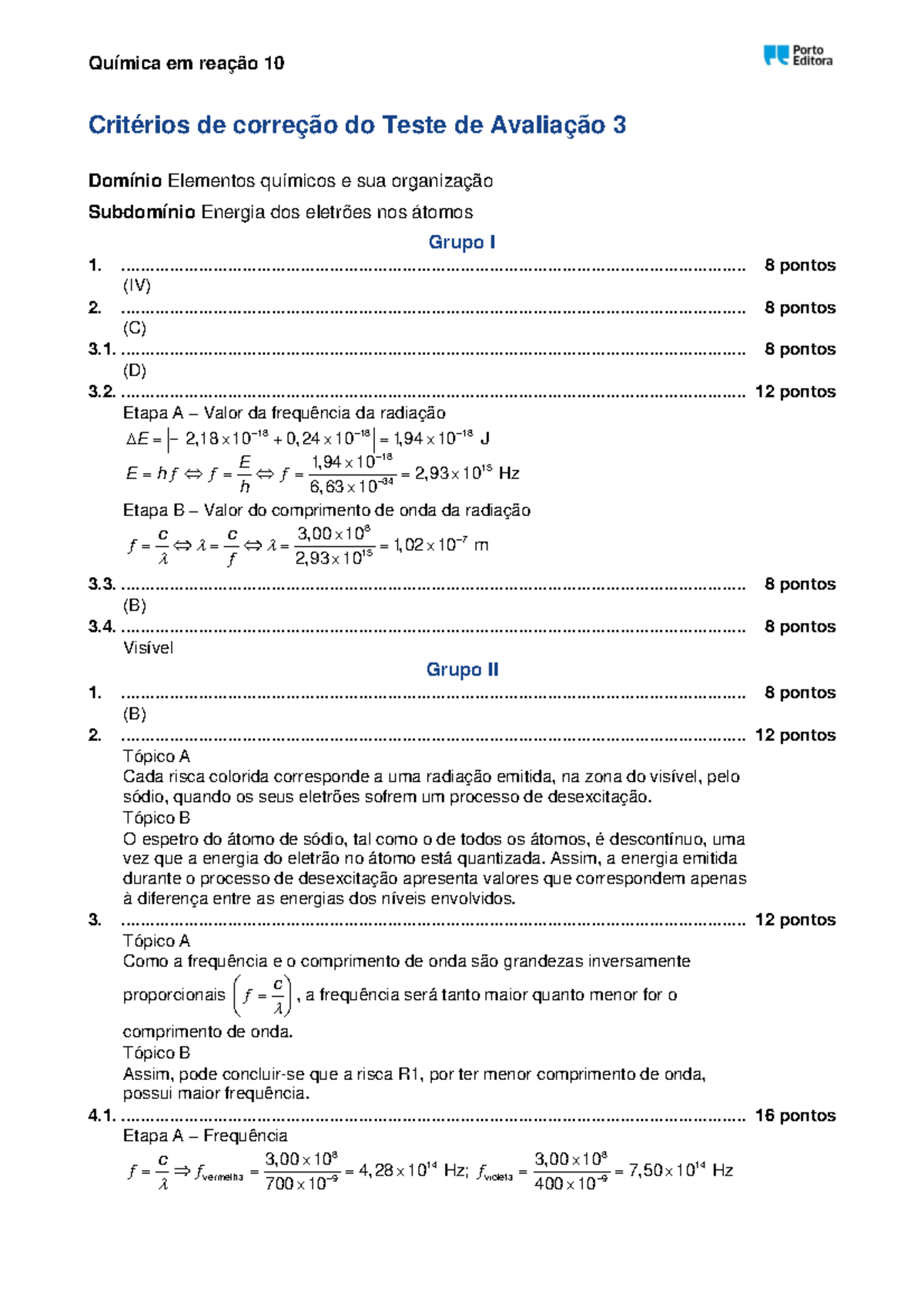 T3-CC - ficha - Química em reação 10 Critérios de correção do Teste de ...