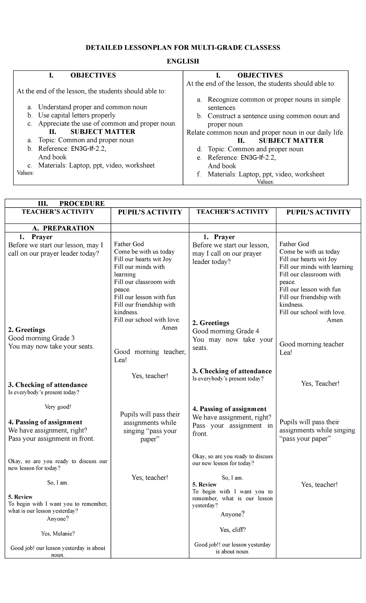 LP Multi- Grade - DETAILED LESSONPLAN FOR MULTI-GRADE CLASSESS ENGLISH ...
