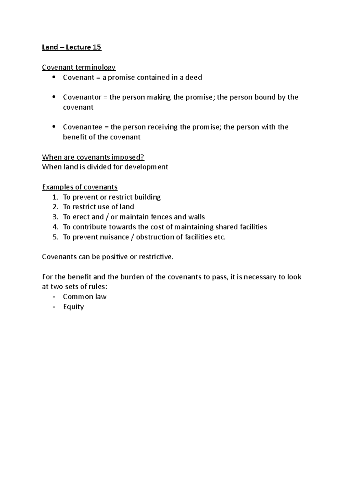 W15 Lecture - Land – Lecture 15 Covenant terminology Covenant = a ...