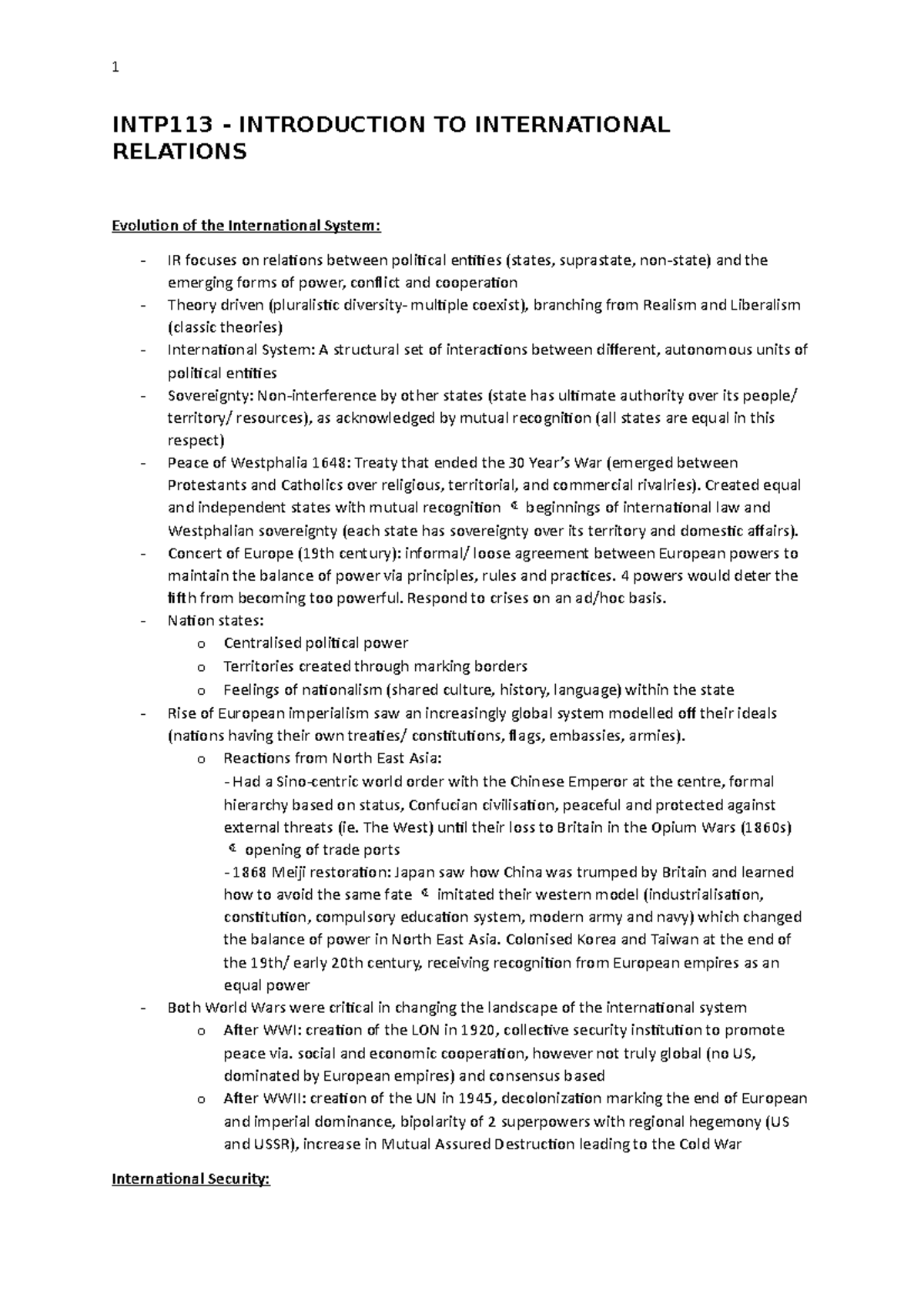 INTP113 Lecture Notes - INTP113 - INTRODUCTION TO INTERNATIONAL ...