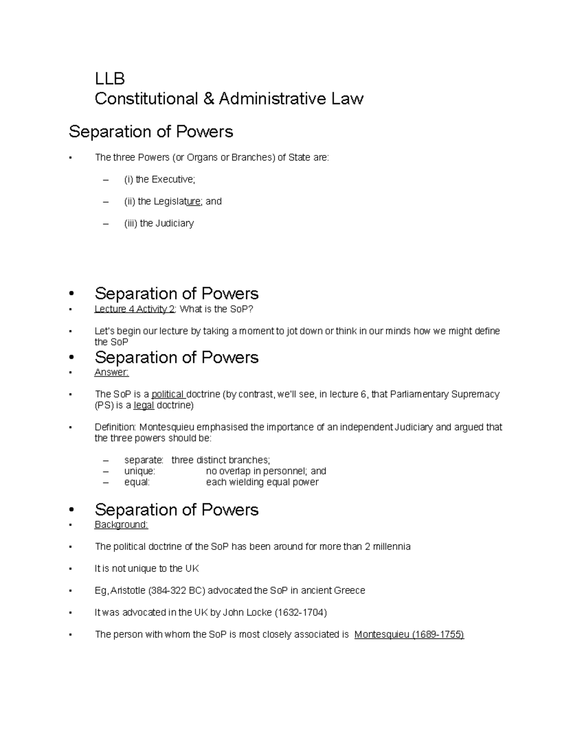 Separation of powers - LLB Constitutional & Administrative Law ...