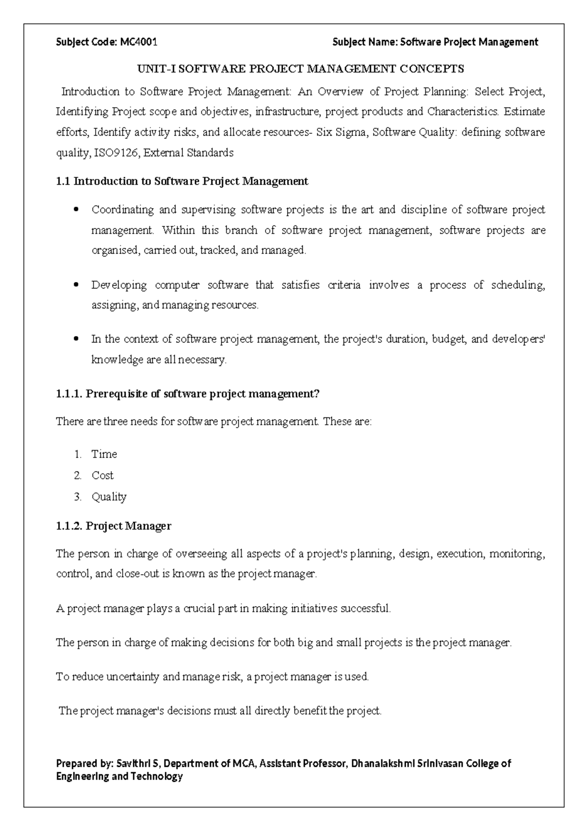 UNIT 1 Software Project Management Concepts - UNIT-I SOFTWARE PROJECT ...
